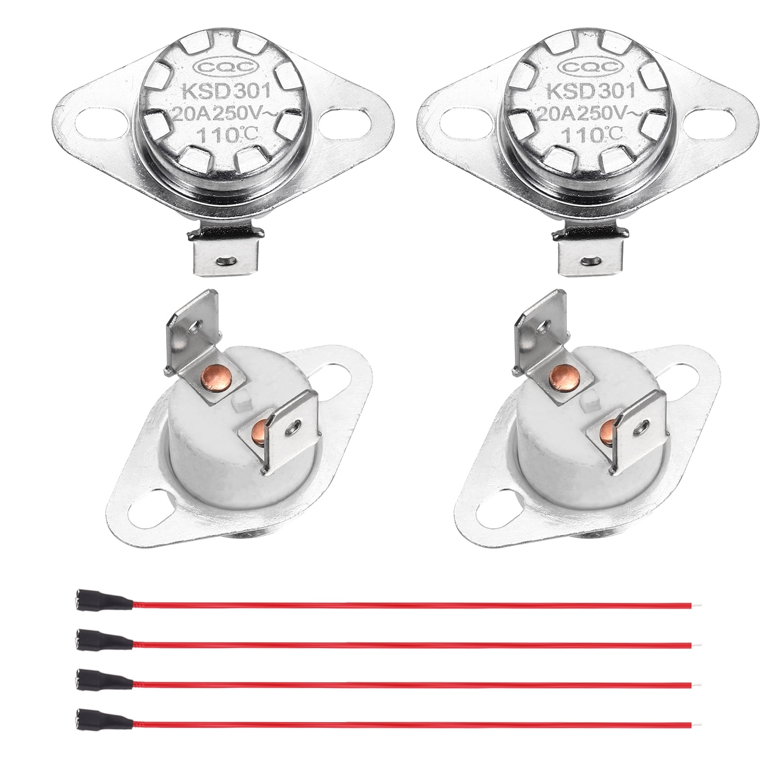 2 Pcs KSD301 Thermostat 110°C/230°F 20A Normally Closed N.C Adjust Snap ...