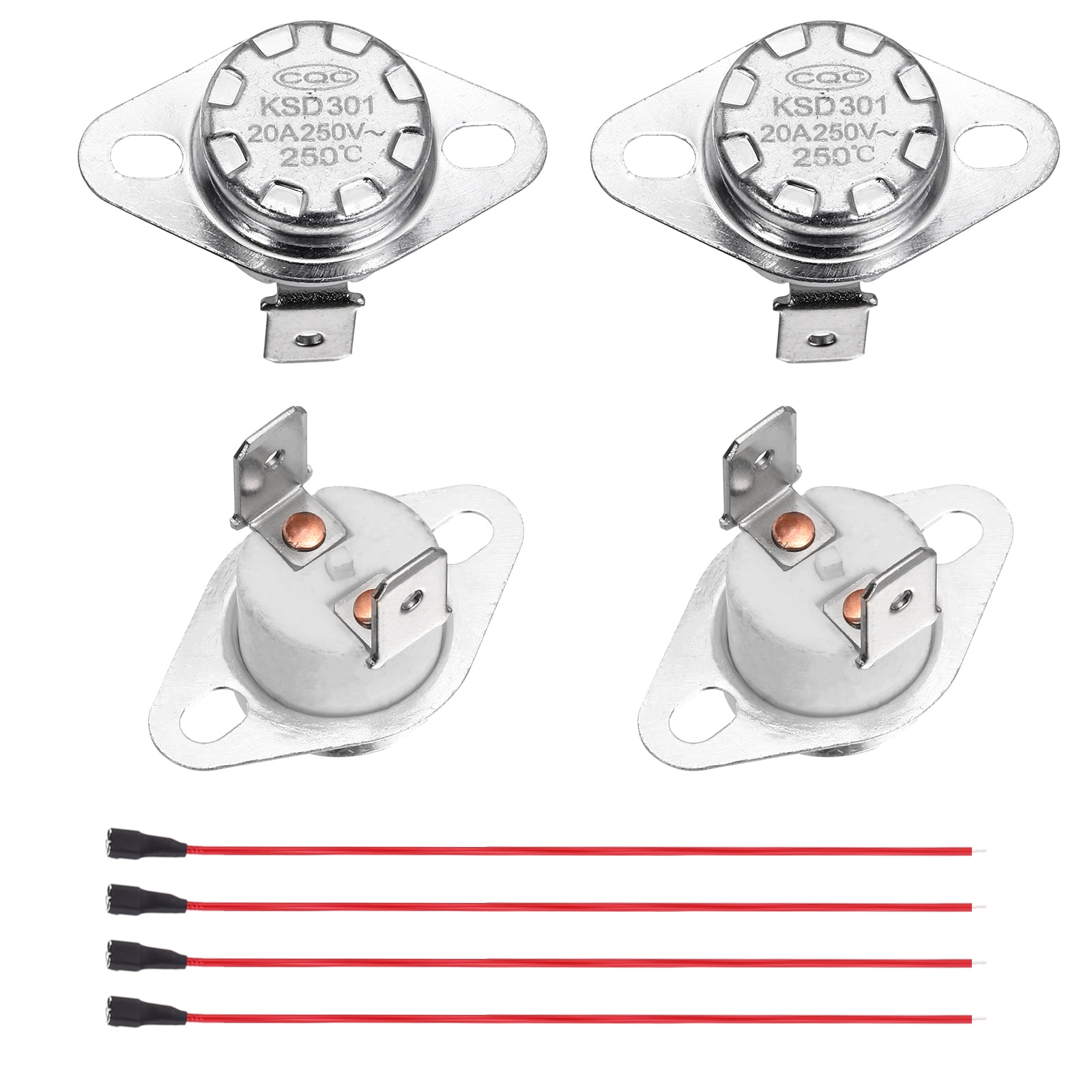 2 Pcs KSD301 Thermostat 250°C/482°F 20A Normally Closed N.C Adjust Snap ...