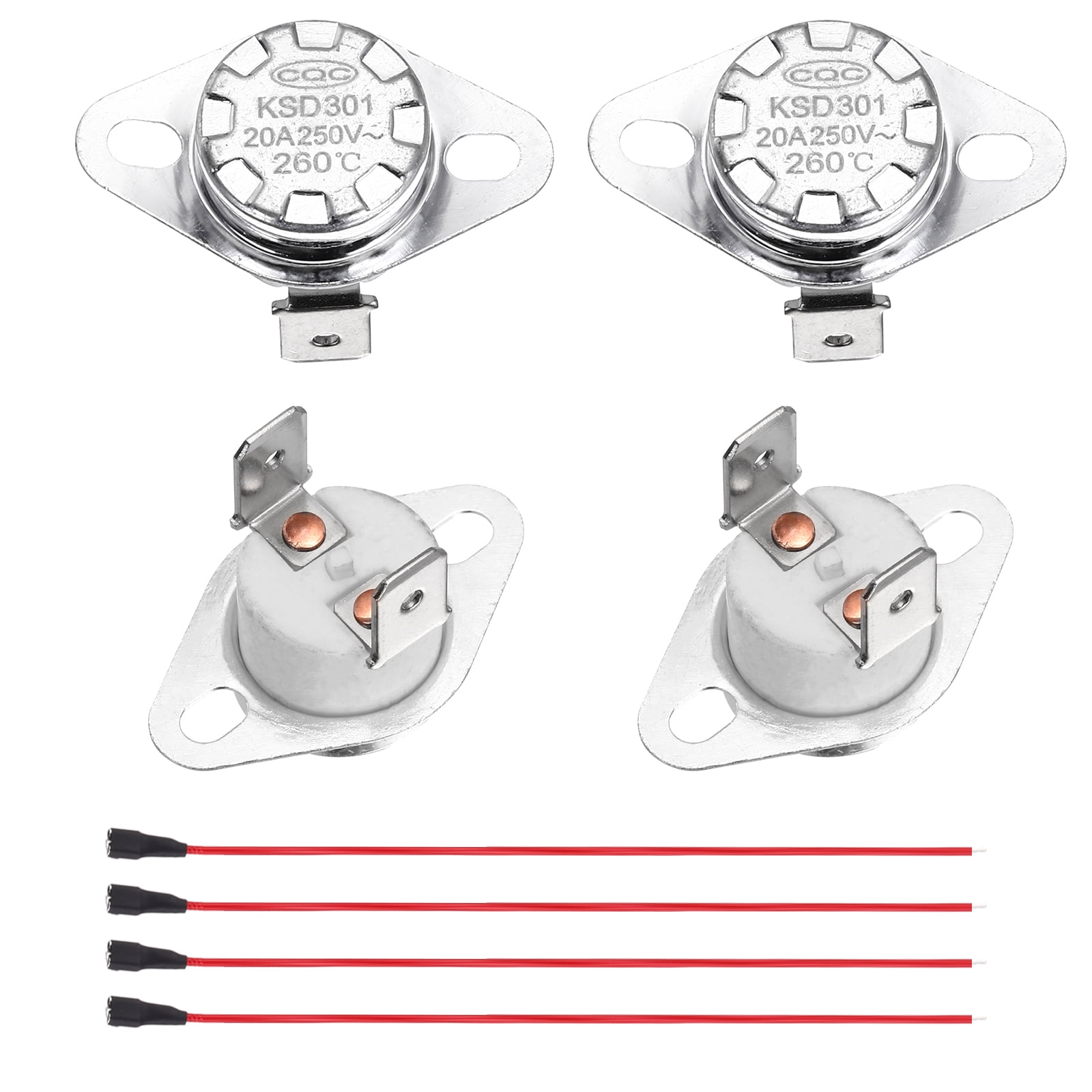 2 Pcs KSD301 Thermostat 260°C/500°F 20A Normally Closed N.C Adjust Snap ...