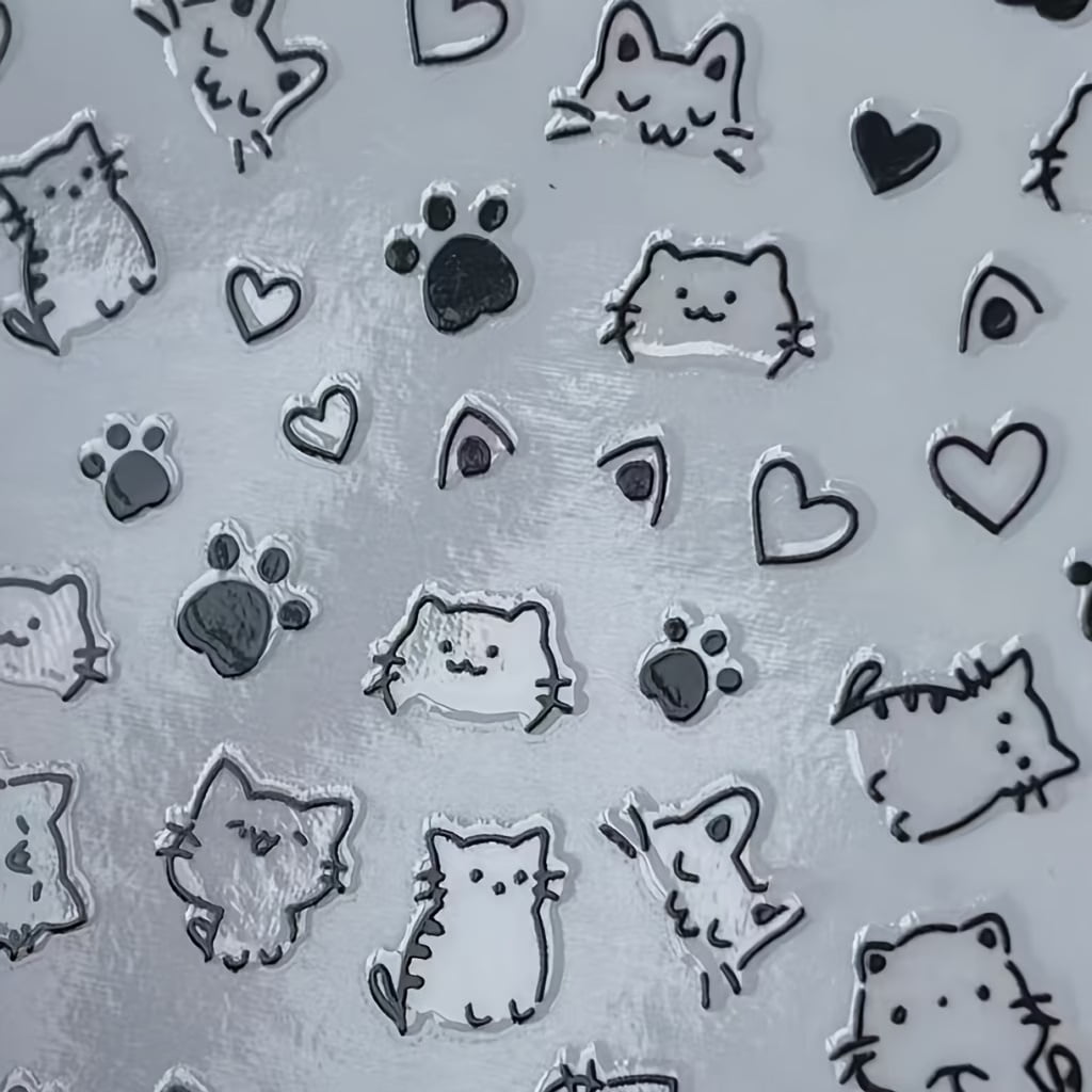 2 Pcs Kawaii Cat Nail Art Stickers - Self-Adhesive Cartoon Heart & Paw ...