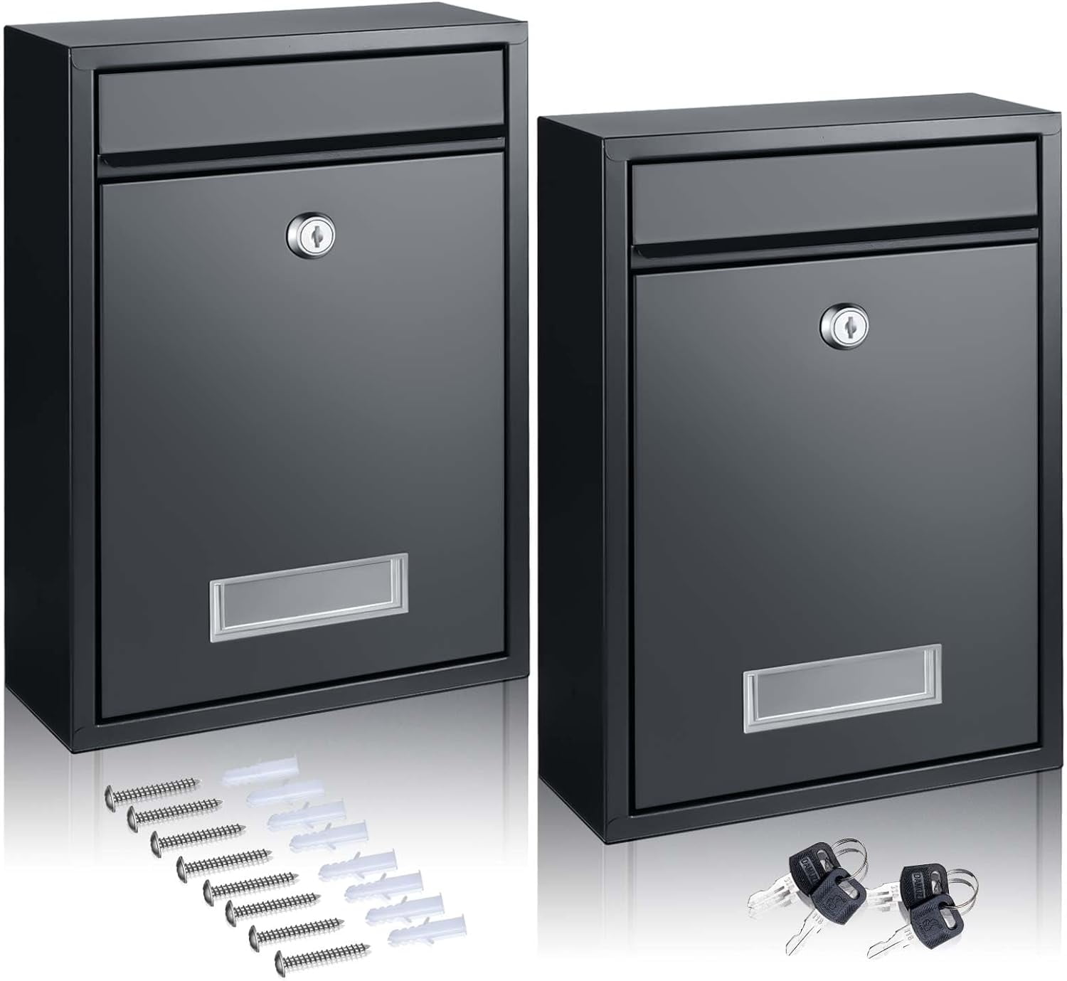 2 Pcs Key Lock Mail Boxes Outdoor Wall Mount Mailboxes Locked Mailbox ...