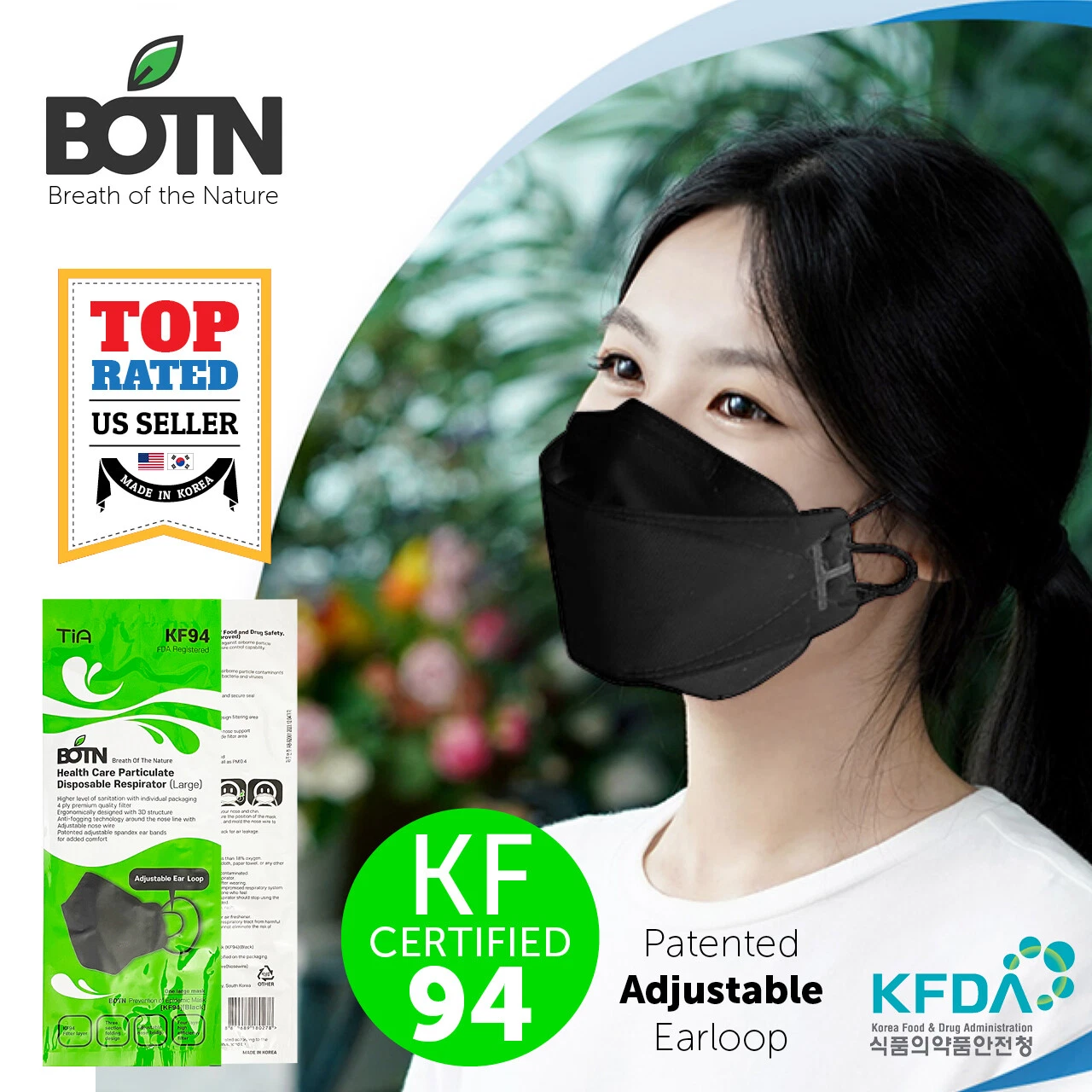 2 Pcs Kf94 Black Protective Face Mask Adult Size Kfda Certified Made In ...