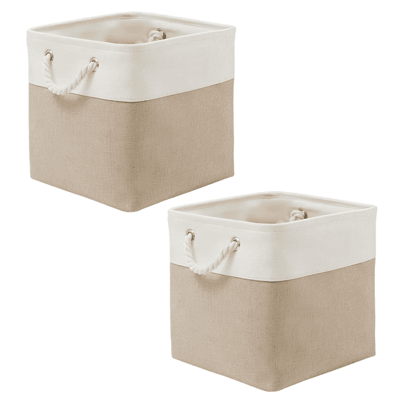 2 Pcs Khaki Fabric Storage Baskets, Dual-Tone Stitching, Thickened ...