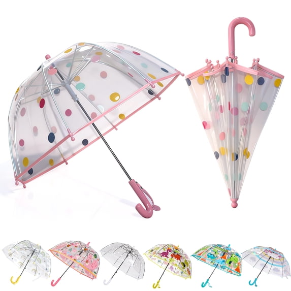 2 Pcs Kids Clear Bubble Umbrella, Unicorn Pattern with Easy Grip Curved ...