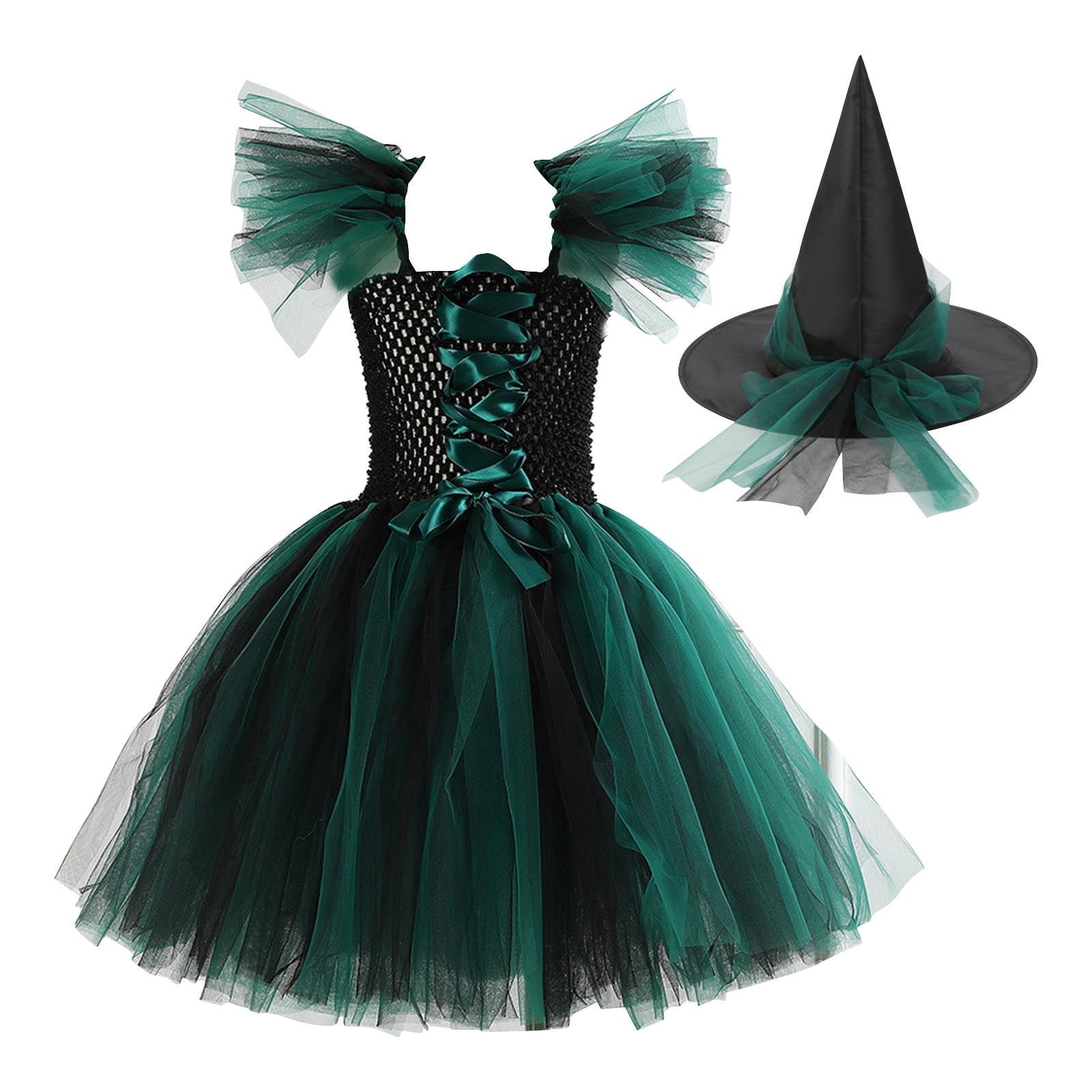 2 Pcs Kids Fairy Witch Costume, Tutu Skirts, Hat & Dress, Magic Fancy ...