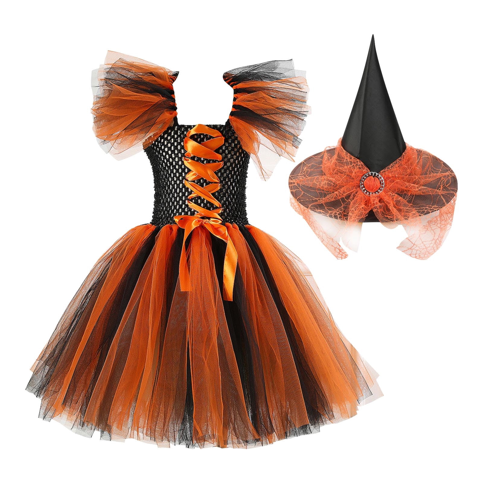2 Pcs Kids Fairy Witch Costume, Tutu Skirts, Hat & Dress, Magic Fancy ...