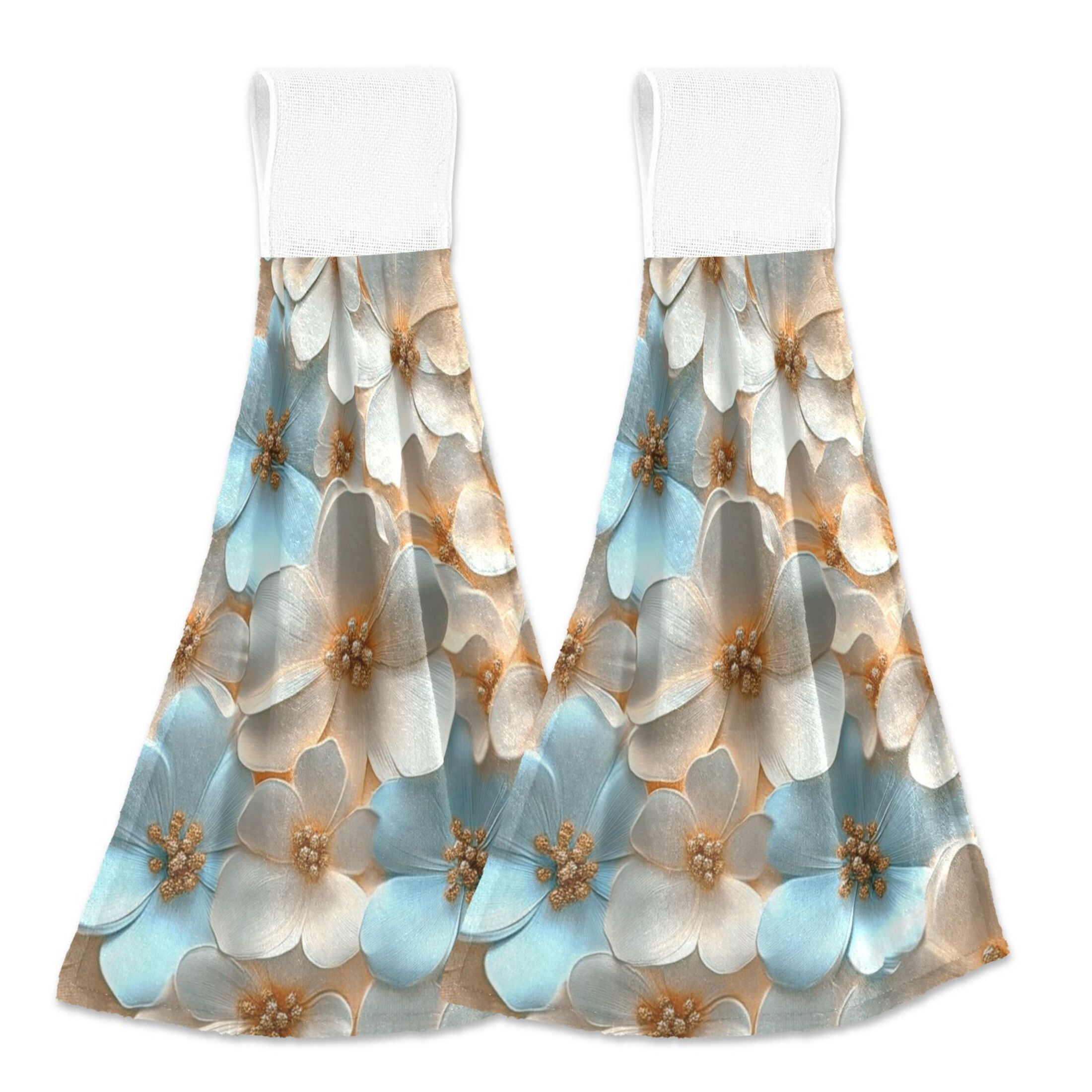 2 Pcs Kitchen Hand Towels with Hanging Loops Absorbent Soft Fast Drying ...
