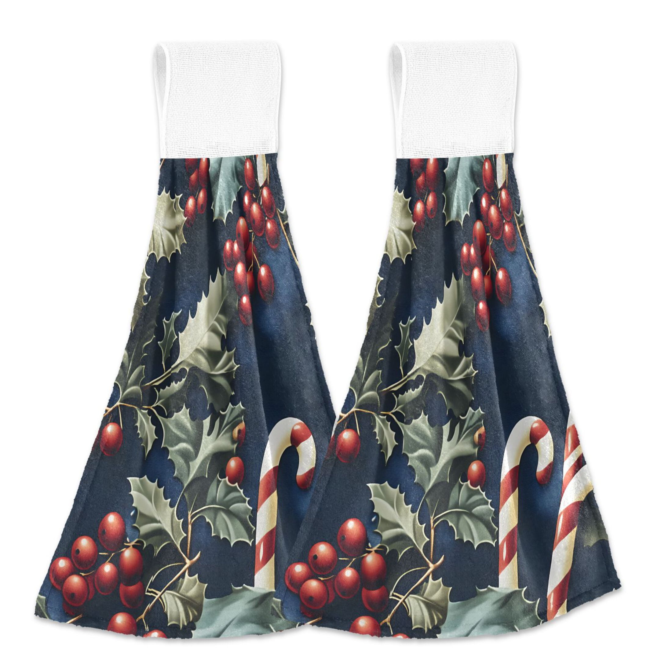 2 Pcs Kitchen Hand Towels with Hanging Loops Absorbent Soft Fast Drying ...