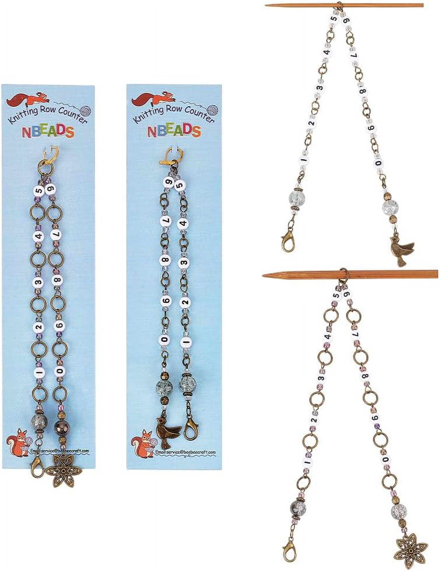 2 Pcs Knitting Row Counter Chains Acrylic Number Beaded Stitch Marker ...