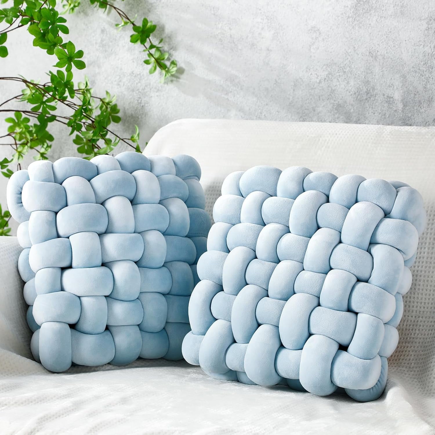 2 Pcs Knot Pillows Square Knotted Plush Throws Soft Accent Pillows ...