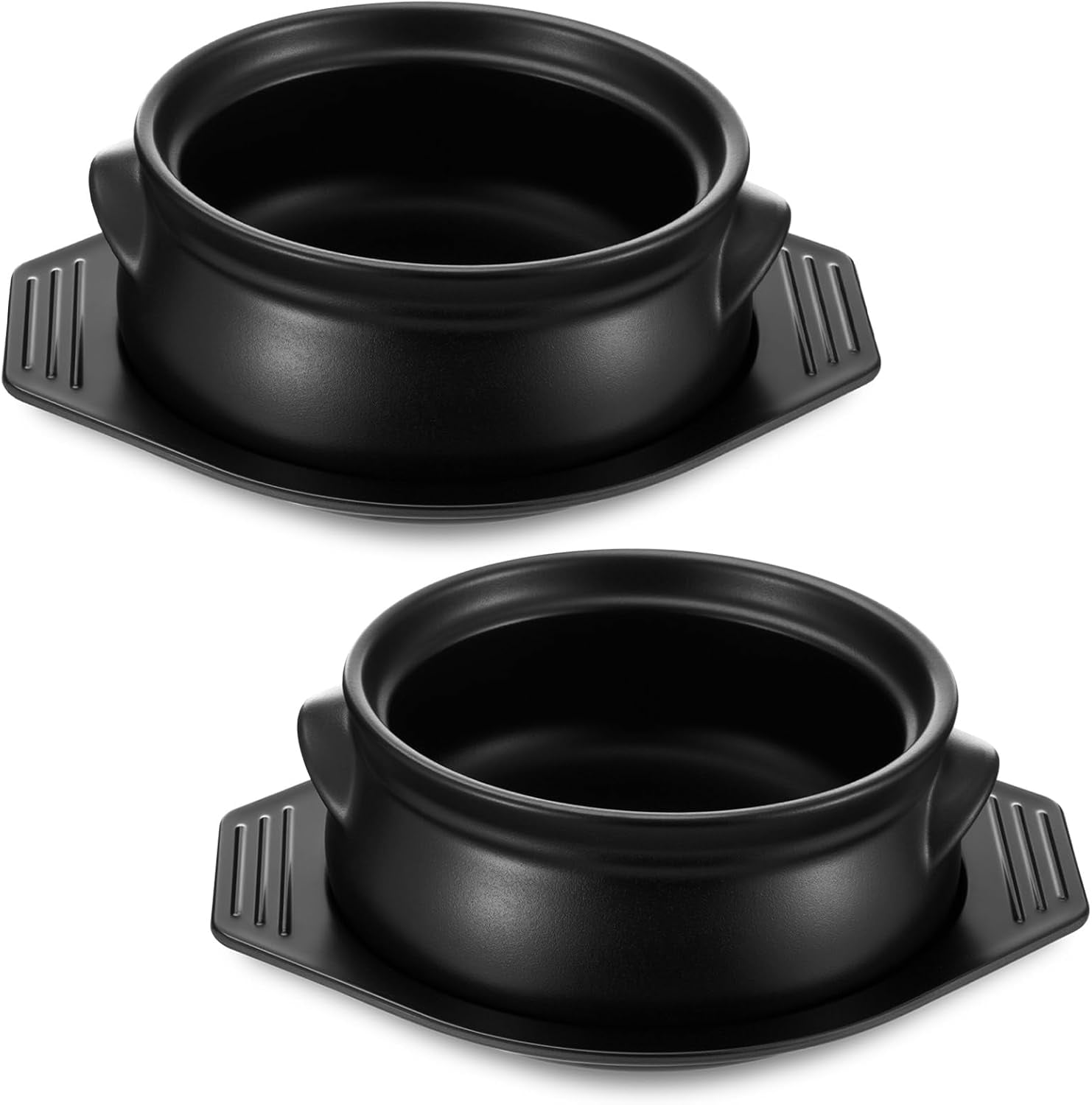 2 Pcs Korean Stone Pot Clay Cooking Pots with Tray Set 38 oz Ceramic ...
