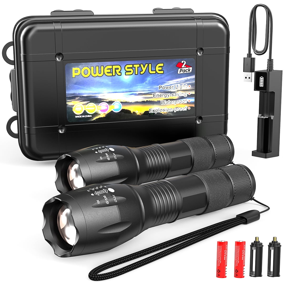 2 Pcs LED Flashlight, 1500 Lumens Flashlights High Lumens with 5 Modes ...