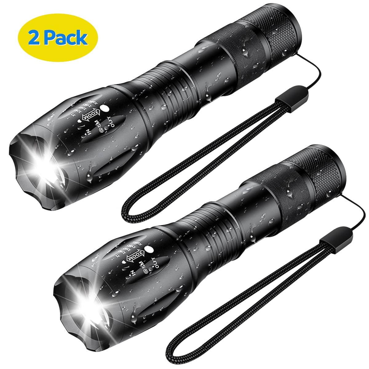 2 Pcs LED Flashlight, 1500 Lumens Flashlights High Lumens with 5 Modes ...