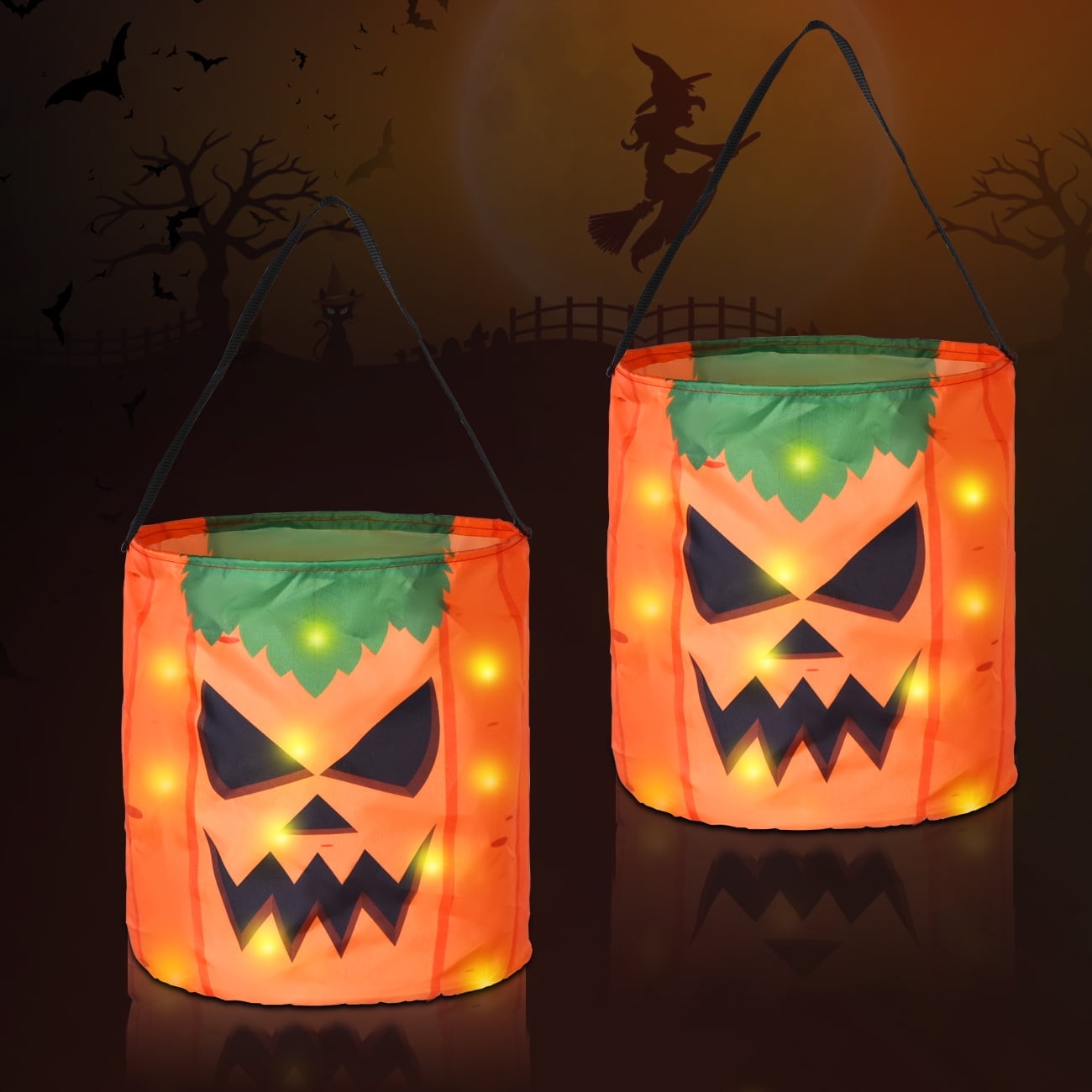 2 Pcs LED Light Halloween Candy Bags, Light Up Halloween Party Bags ...