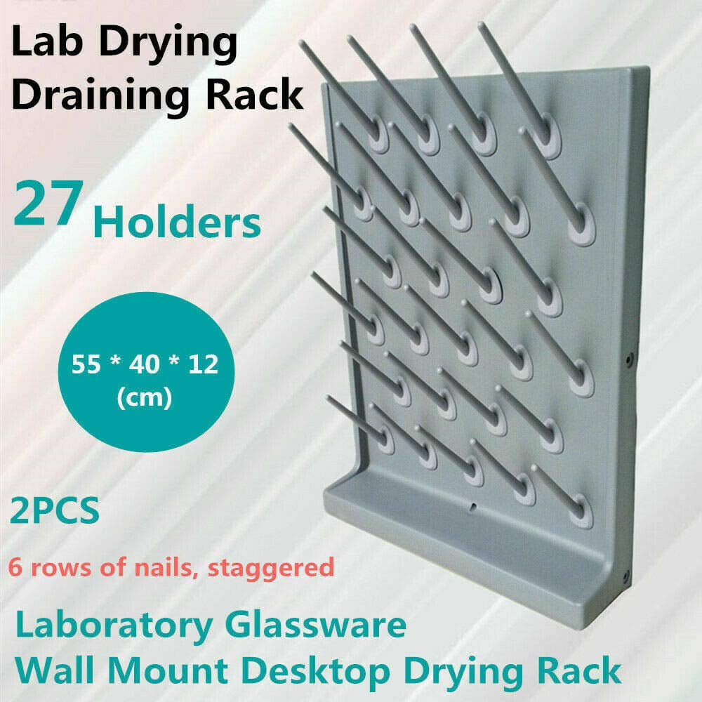 2 Pcs Laboratory Drying Rack Detachable 27 Pegs Wall Mount Glassware Drying Rack Built-in Molded ...