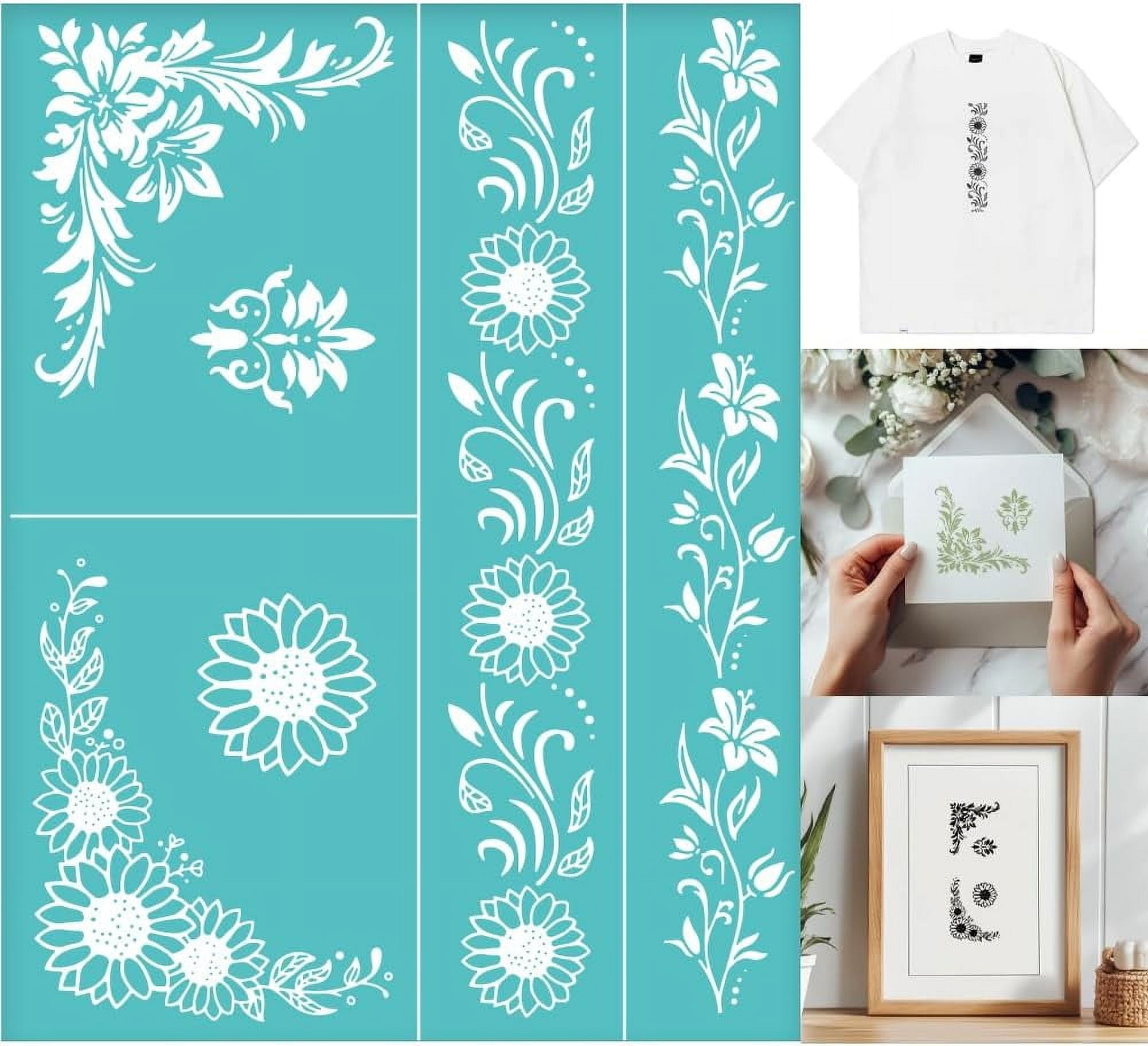 2 Pcs Lace Corner Pattern Silkscreen Stencil Flower Border Plastic Mesh ...