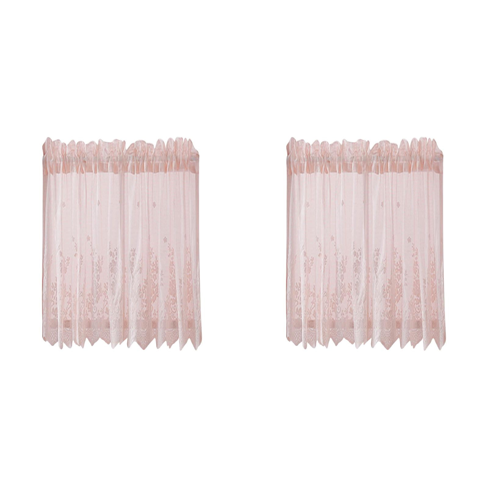 2 Pcs Lace Sheer Valance 29 x 35 Inch Pink, Floral Embroidery Light ...