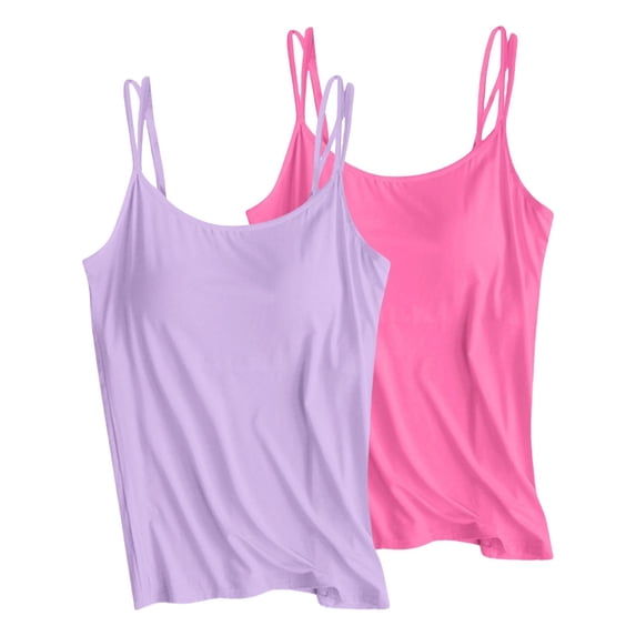 2 Pcs Ladies Soft Stretch Camisole Built in Detachable Pads Thin Strap ...