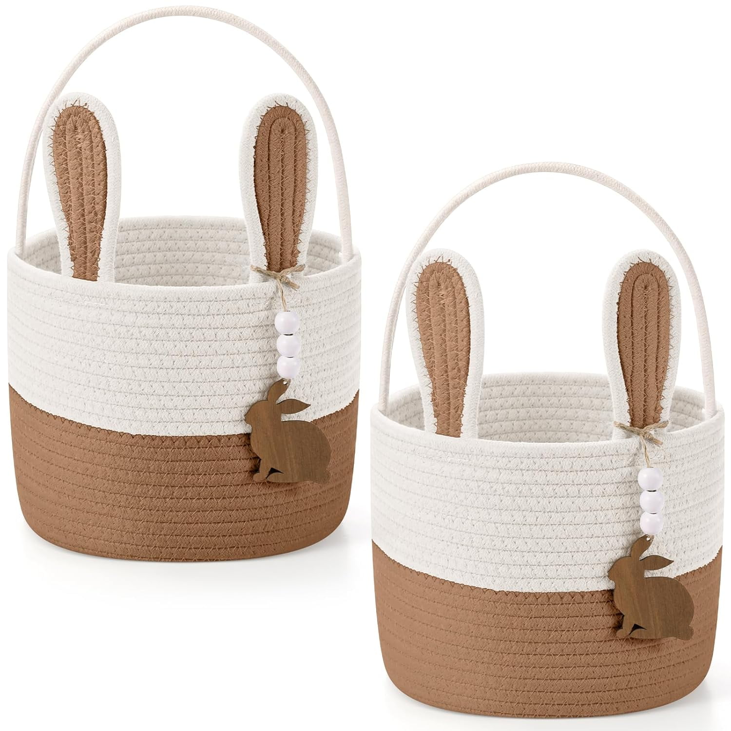 2 Pcs Large Easter Baskets Woven Rope Bunny Basket Unique Easter Basket ...
