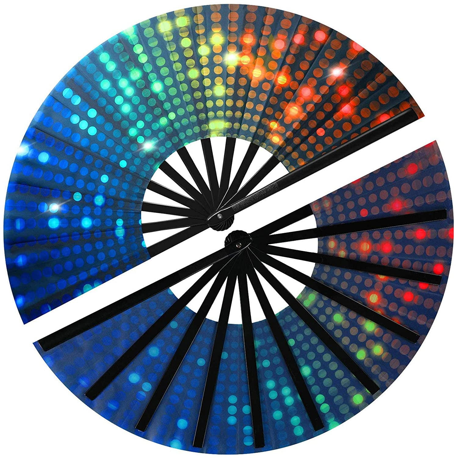 2 Pcs Large Folding Hand Rave Fan Nylon Cloth Foldable Hand Rave Fan ...