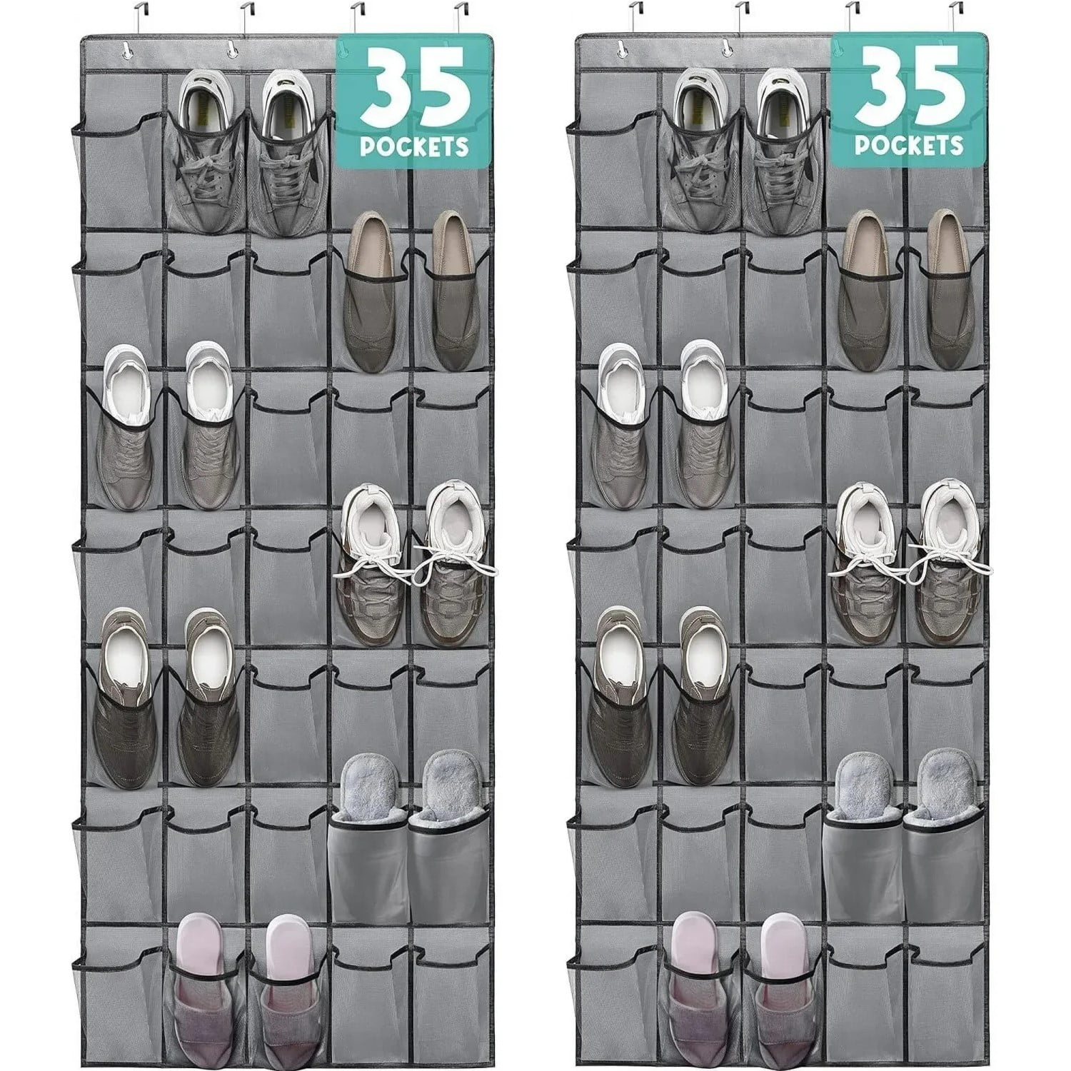 2 Pcs Large Over The Door Shoe Organizer, 35 Pocket Hanging Shoe Rack ...