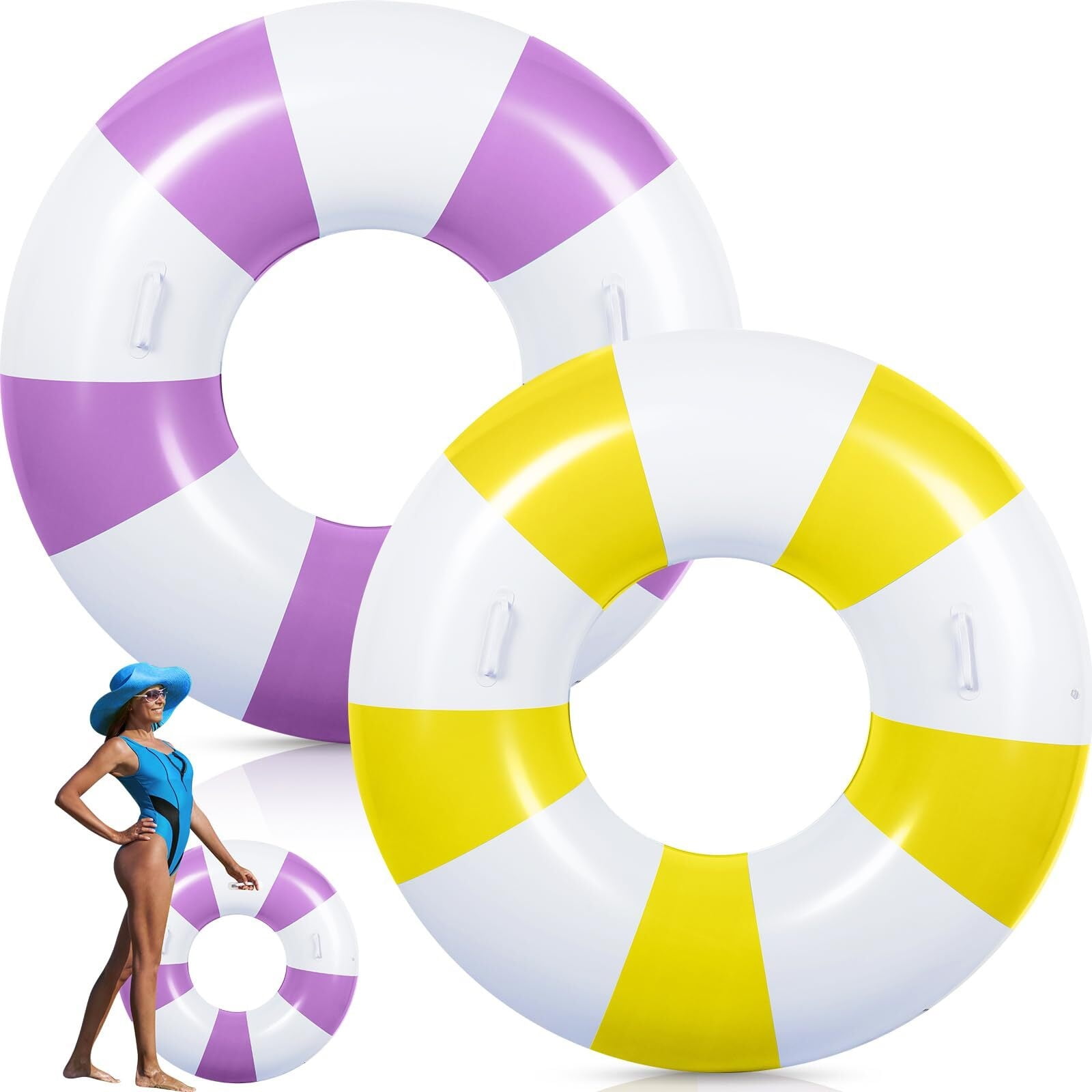 2 Pcs Large Pool Floats Swim Ring with Handles 47.24 Inch Inflatable ...