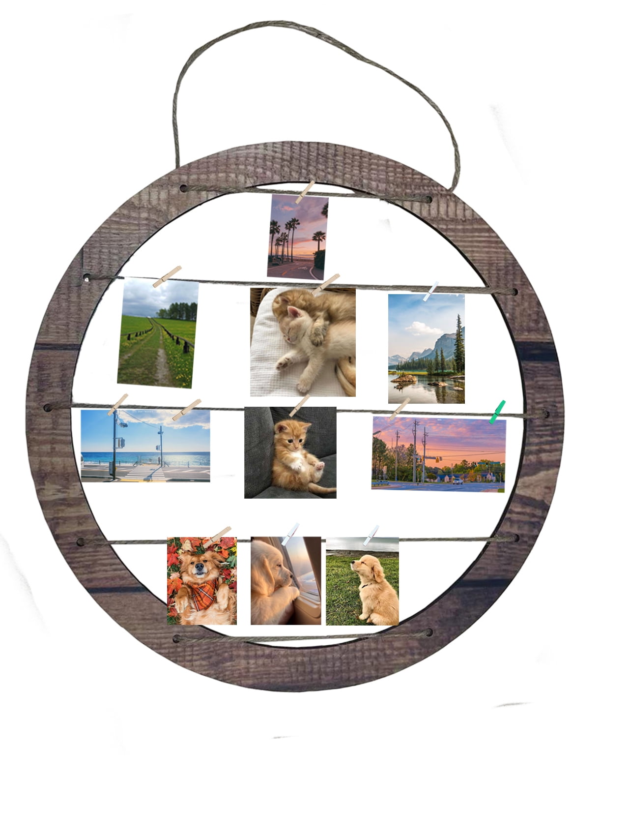 2 Pcs Large Round Wooden Picture Frames, Farmhouse Hanging Display ...
