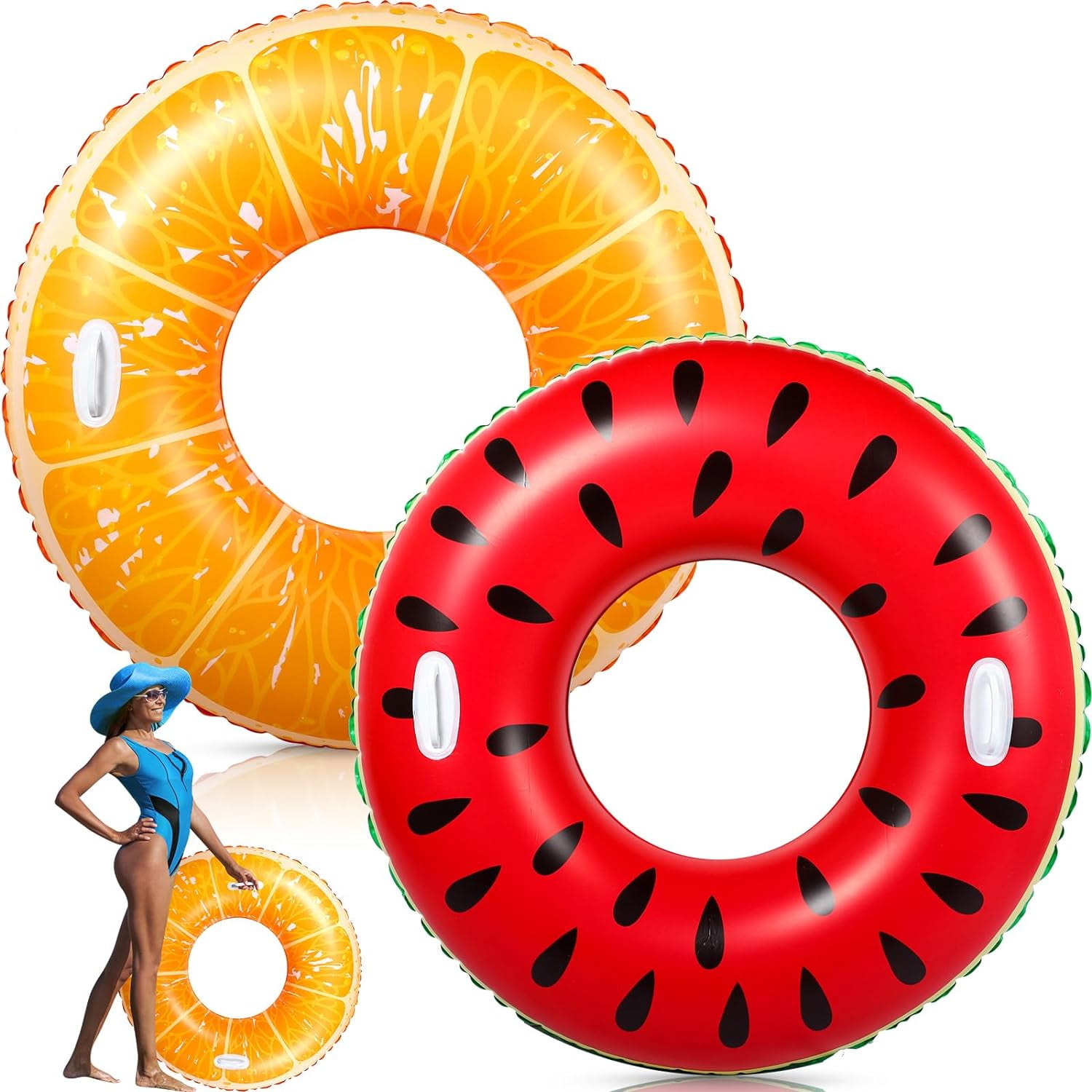 2 Pcs Large Swim Ring with Handles 47.24 Inch Inflatable Pool Floats ...