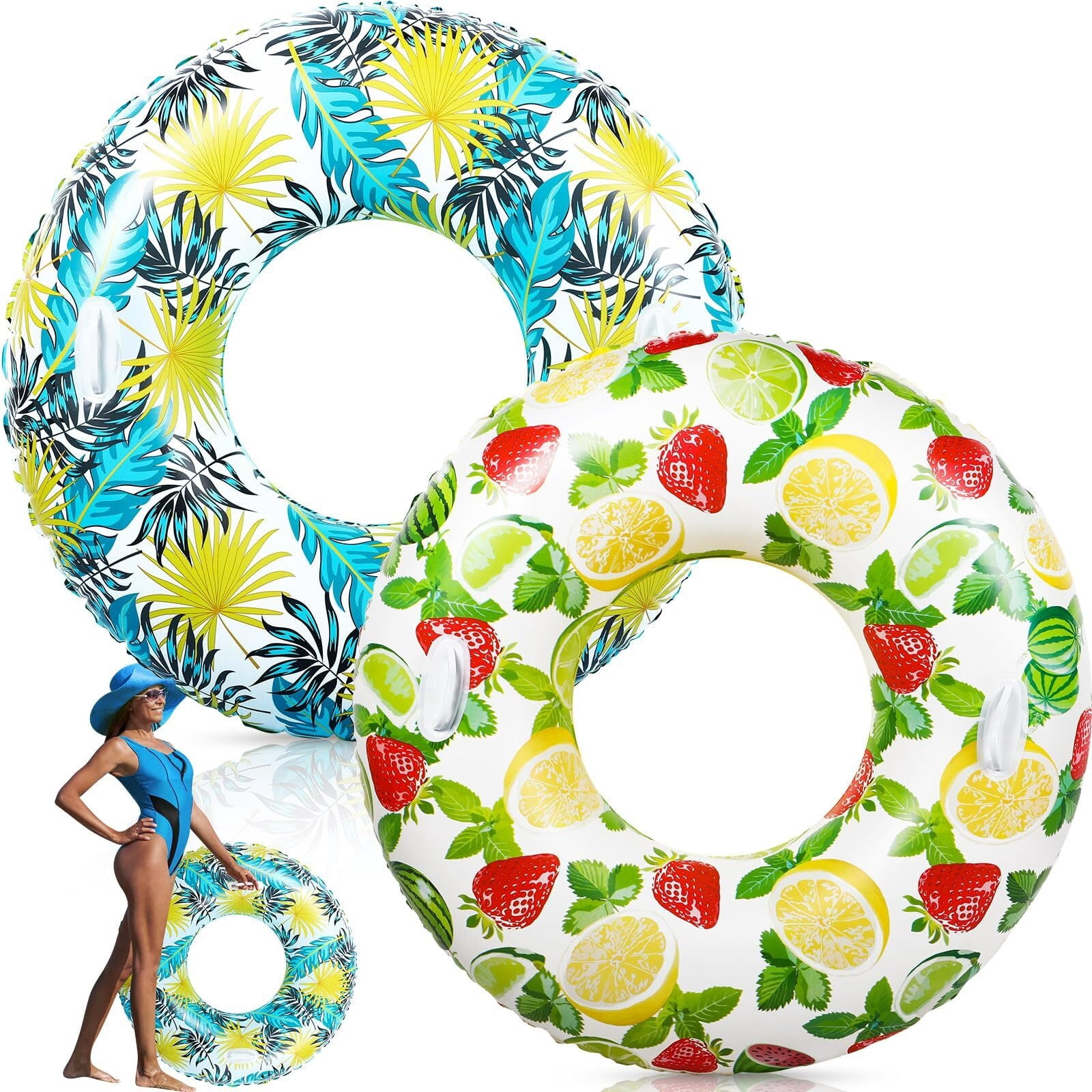 2 Pcs Large Swim Ring with Handles 47.24 Inch Inflatable Swimming Pool ...