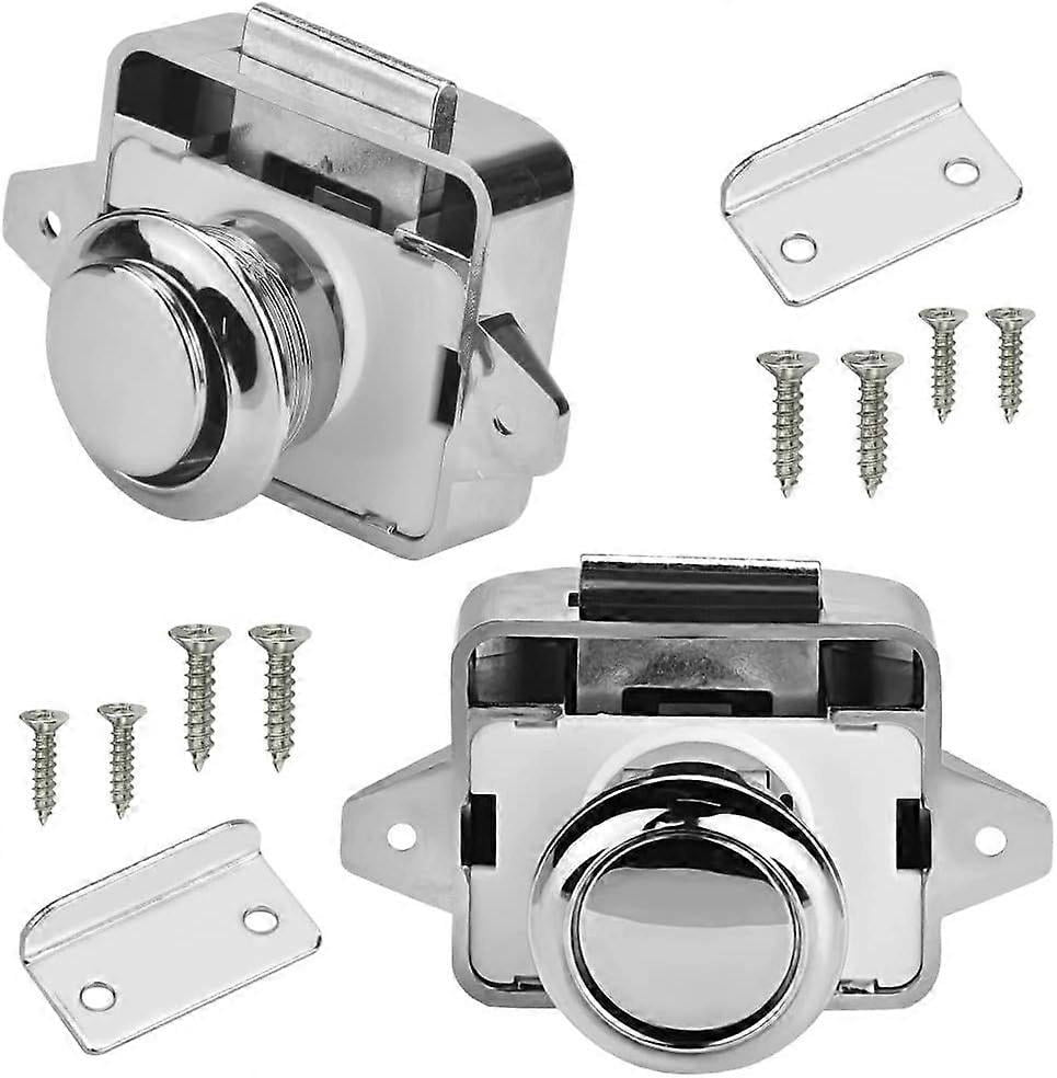 2 Pcs Latch Push Lock RV Furniture Lock Metal Latch Button Lock Drawer ...