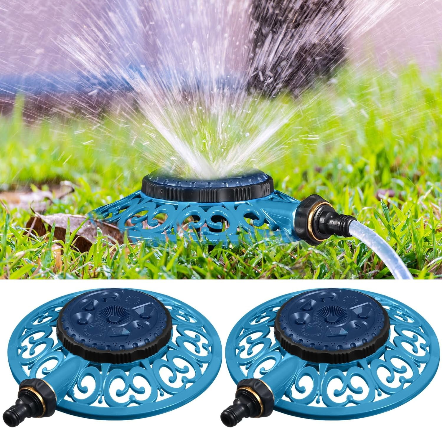 2 Pcs Lawn Sprinkler with Metal Decorative Base - 8 Pattern Stationary Sprinkler for Watering ...