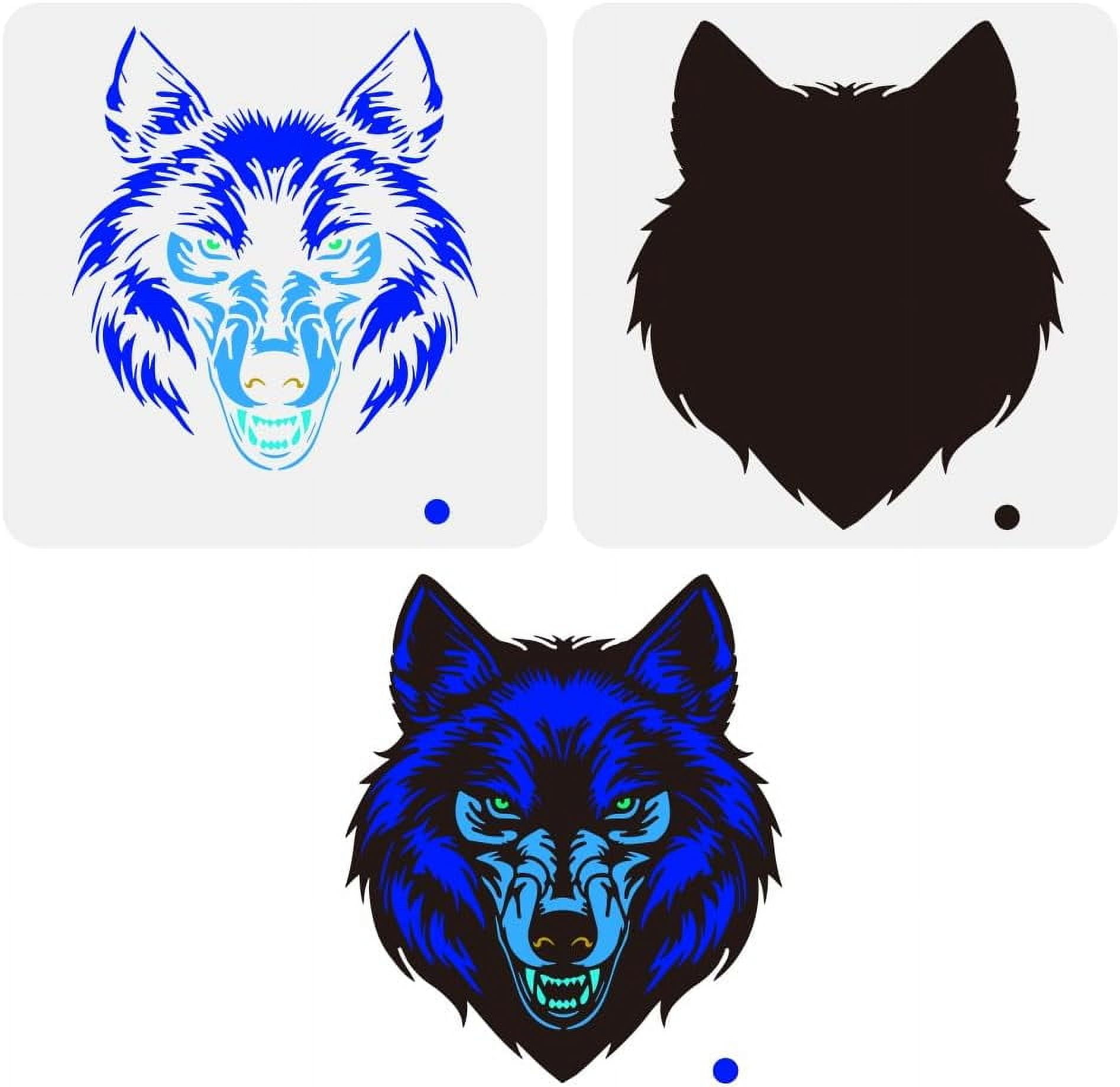2 Pcs Layered Wolf Face Large Stencil 11.8x11.8inch Ferocious Wolf ...
