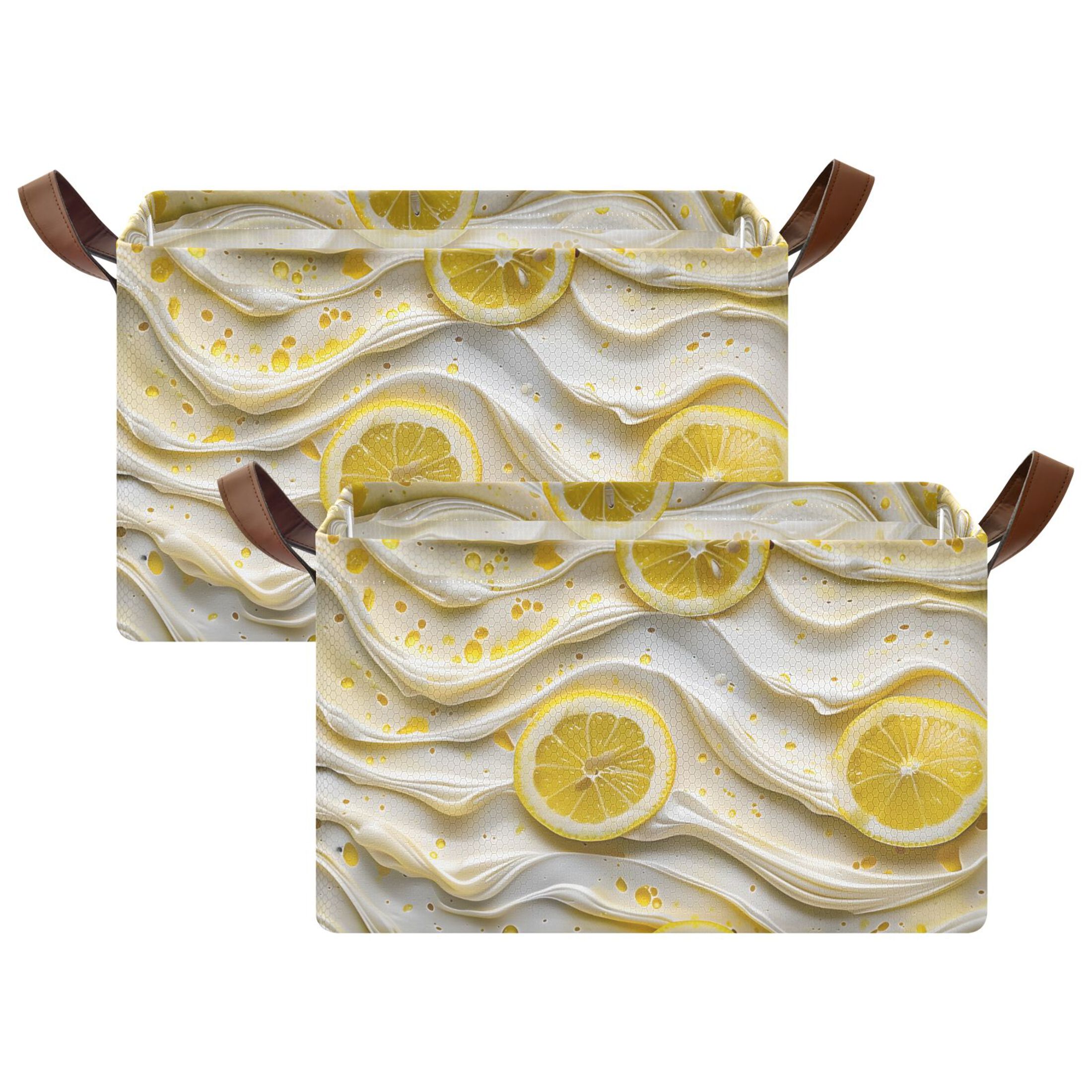 2 Pcs Lemon Slice and Cream Collapsible Storage Bins Fabric Shelf ...