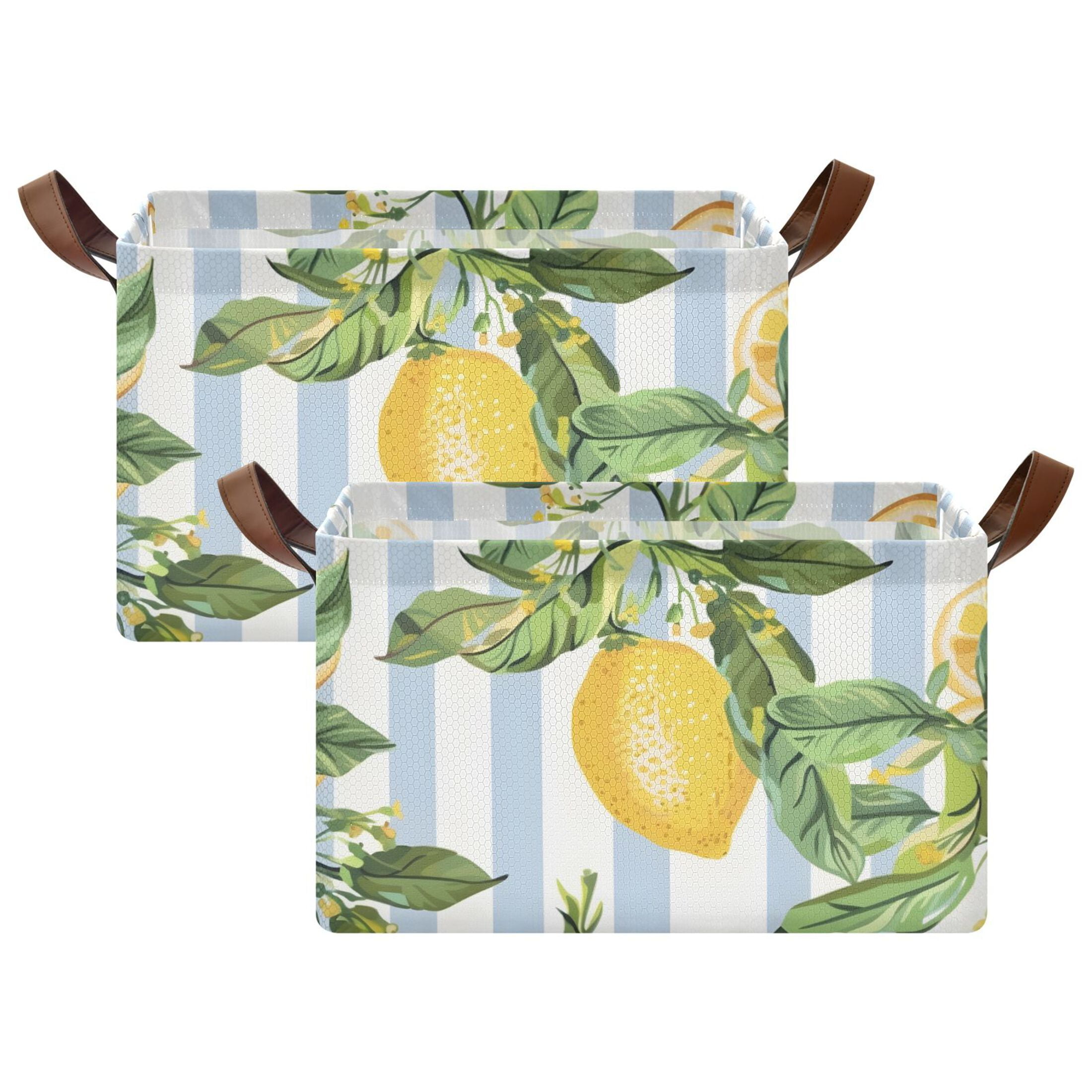 2 Pcs Lemon Slice and Leaves Collapsible Storage Bins Fabric Shelf ...