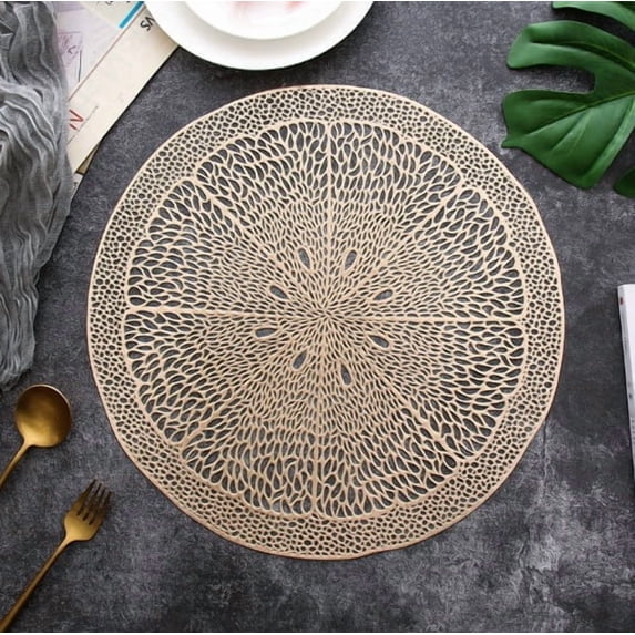 Set of 2 Elegant Lemon Style Round PVC Placemats - Non-Slip Table Mats ...