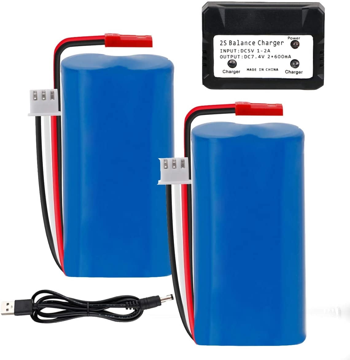 2 Pcs Li-ion Battery 7.4V 1500mAh Rechargeable LIPO Pack W/ JST Plug ...
