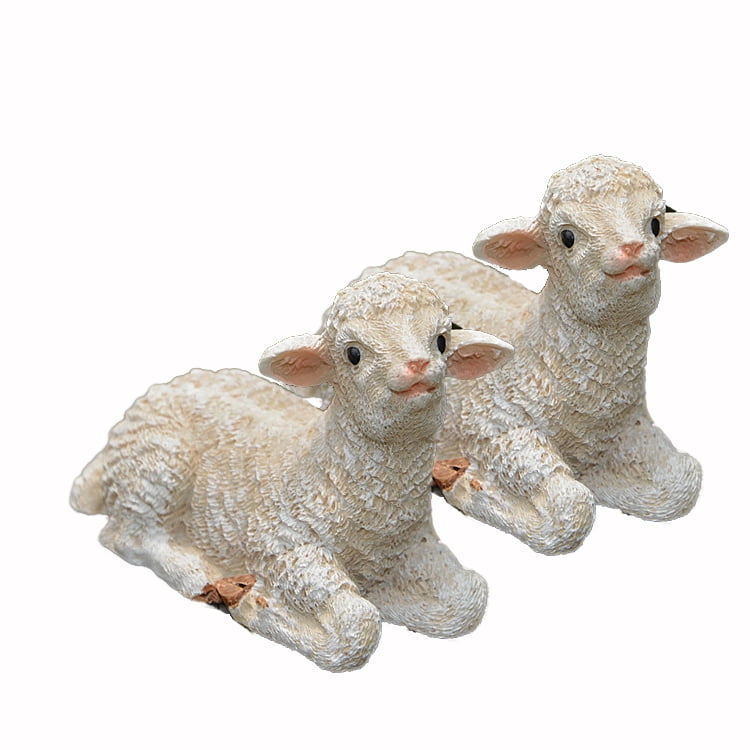 2 Pcs Lifelike Resin Lamb Figurines - Miniature Sheep Statues for Fairy ...