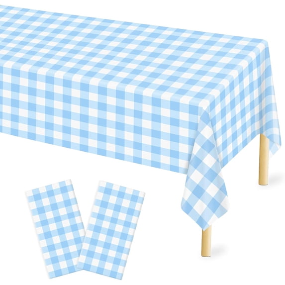 2 Pcs Light Blue Checkered Tablecloth 54 ×108 Inches Rectangle Blue ...
