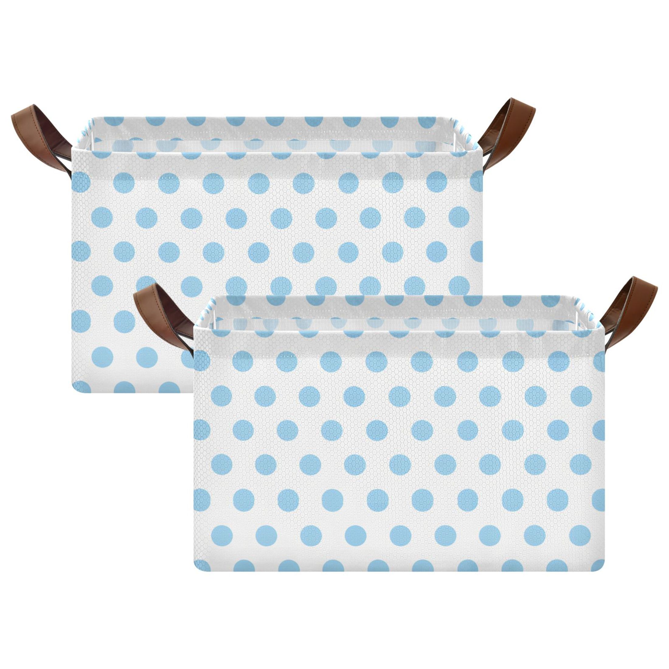 2 Pcs Light Blue Polka Dot Collapsible Storage Bins Fabric Shelf ...