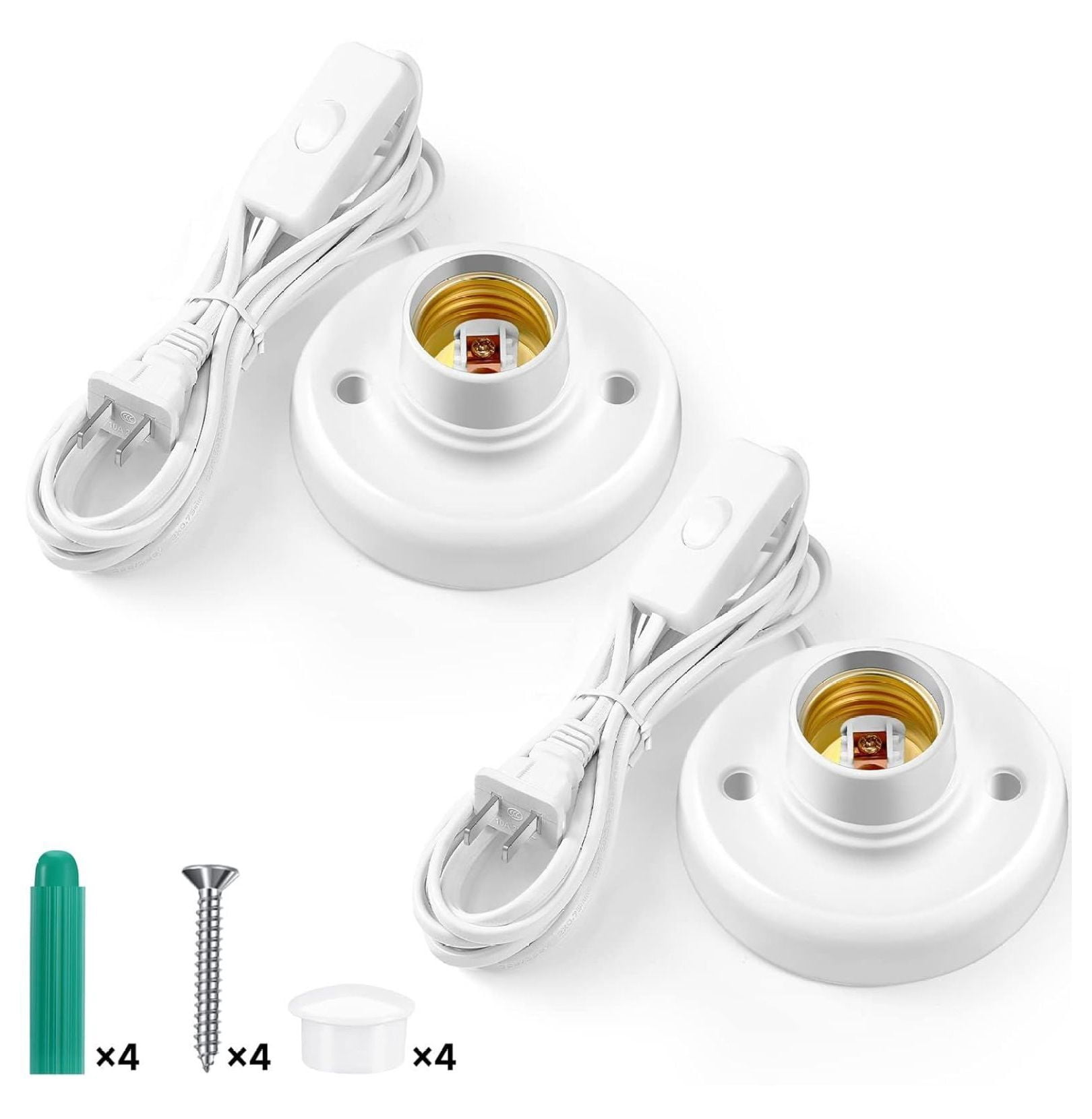 2 Pcs Light Socket with Cord Light Bulb Base E26/ E27 Lamp Base Desktop ...