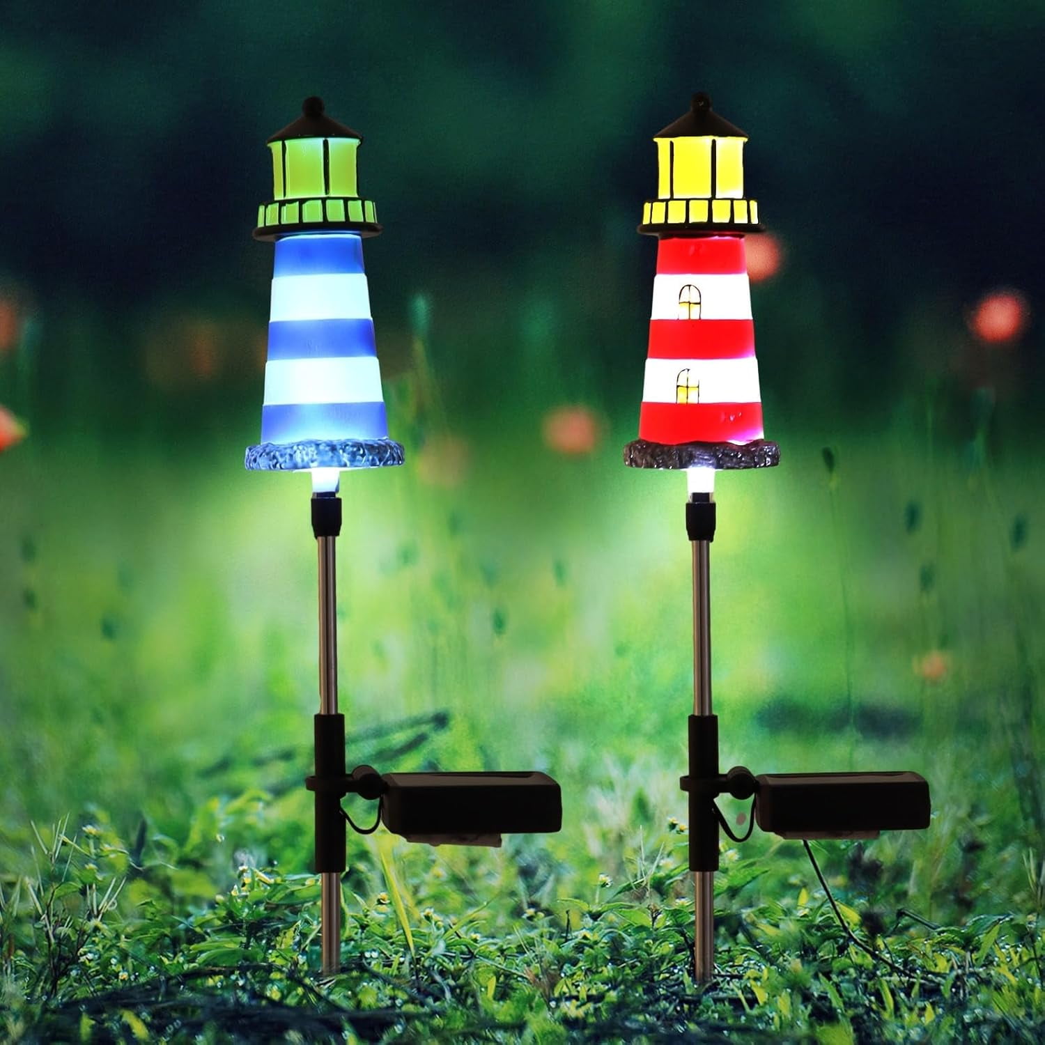 2 Pcs Lighthouse Solar Light,IP65 Waterproof LED Solar Powered ...