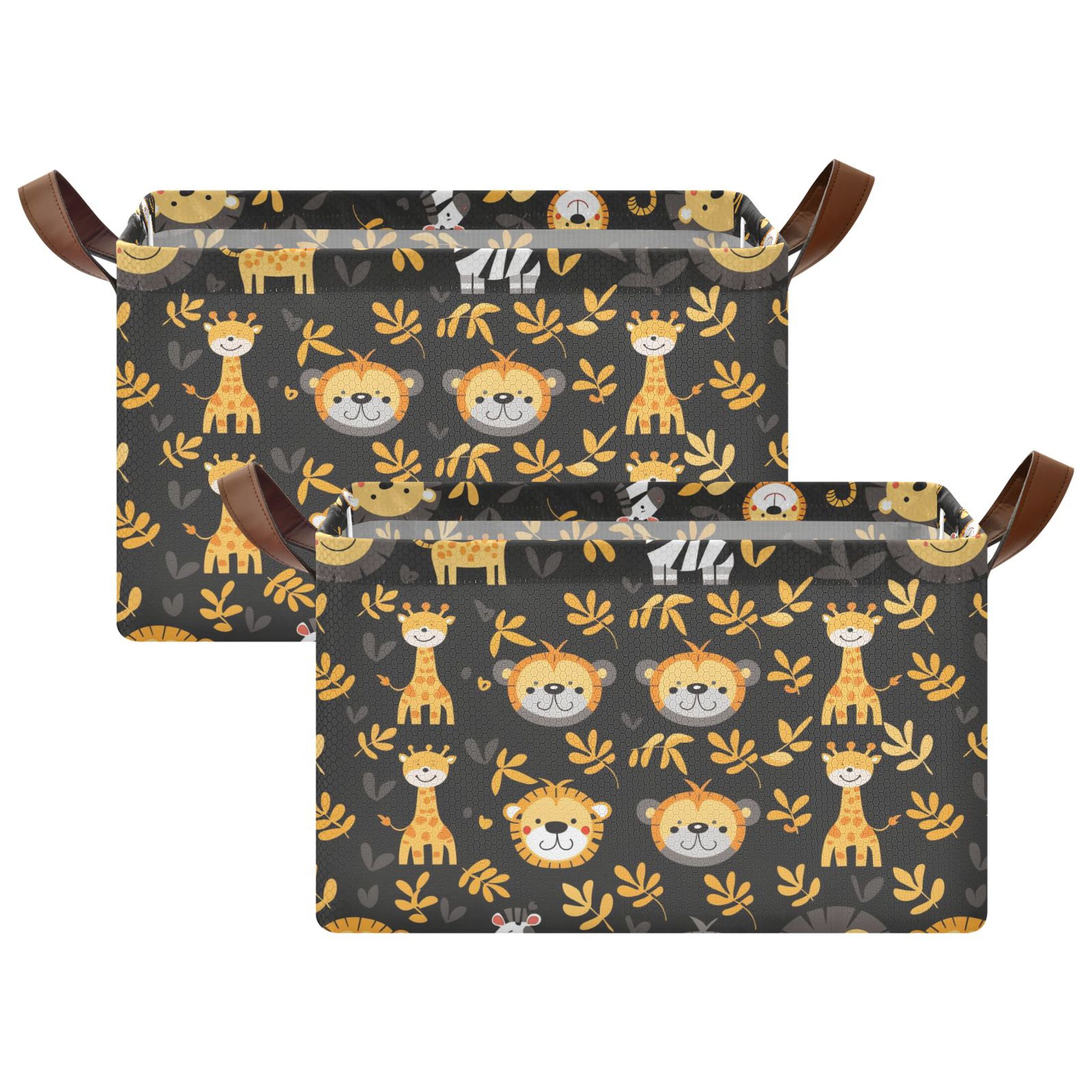 2 Pcs Lion Zebra Giraffe Leaf Collapsible Storage Bins Fabric Shelf ...