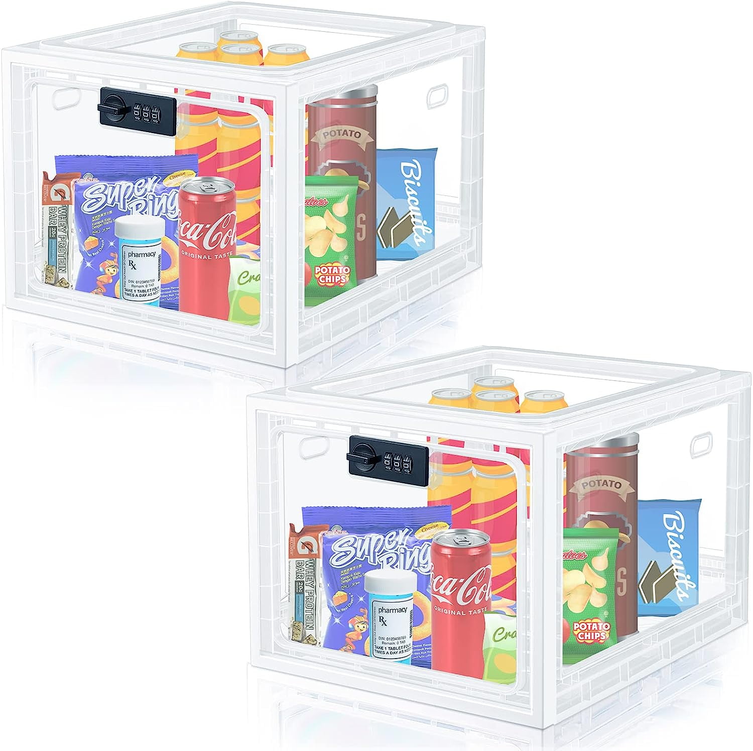 2 Pcs Lockable Bin Medicine Lock Bin Clear Lockable Storage Box ...