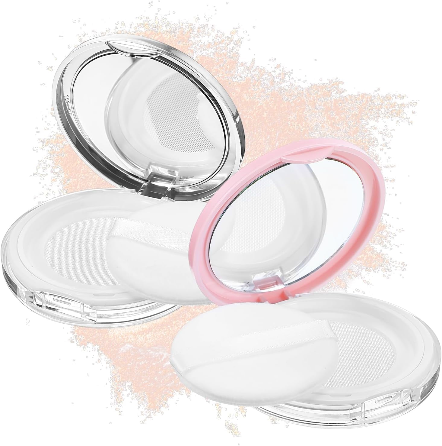 2 Pcs Loose Powder Container with Puff, 0.3-0.7oz Reusable Travel Powder Puff Case Refillable ...