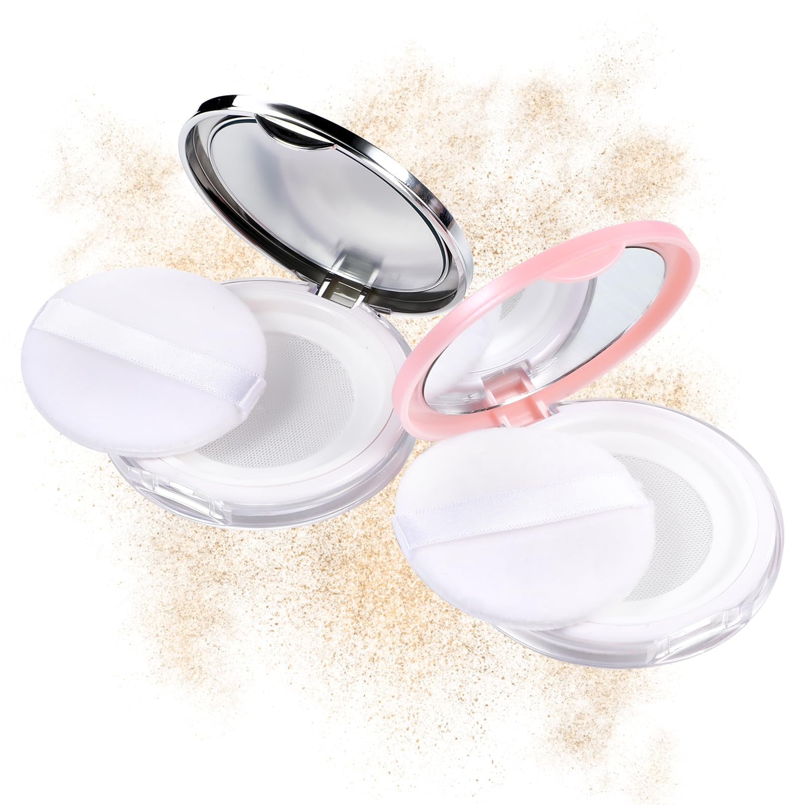 2 Pcs Loose Powder Containers with Puff and Mirror for Women Powder ...