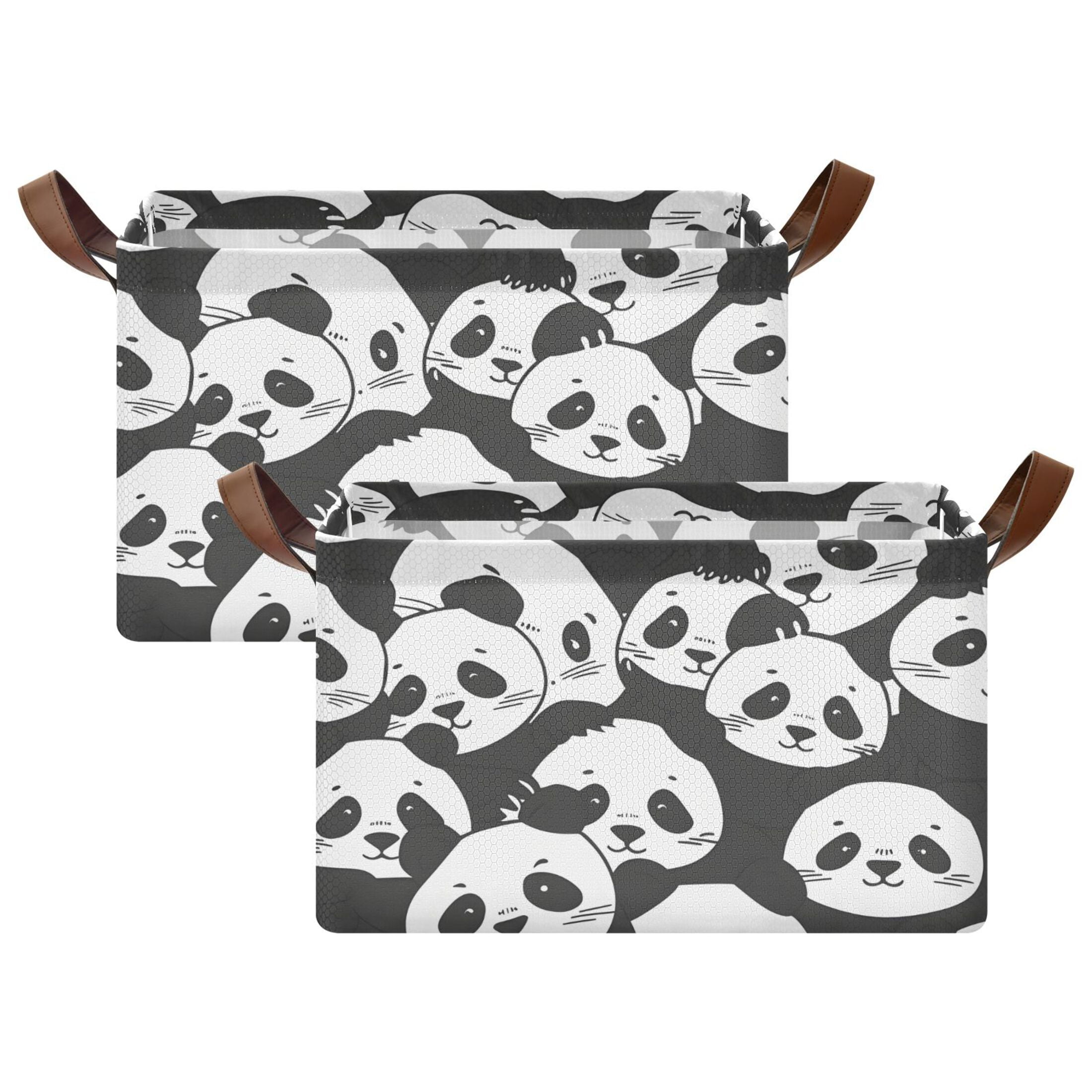 2 Pcs Lovely Little Panda Face Collapsible Storage Bins Fabric Shelf ...