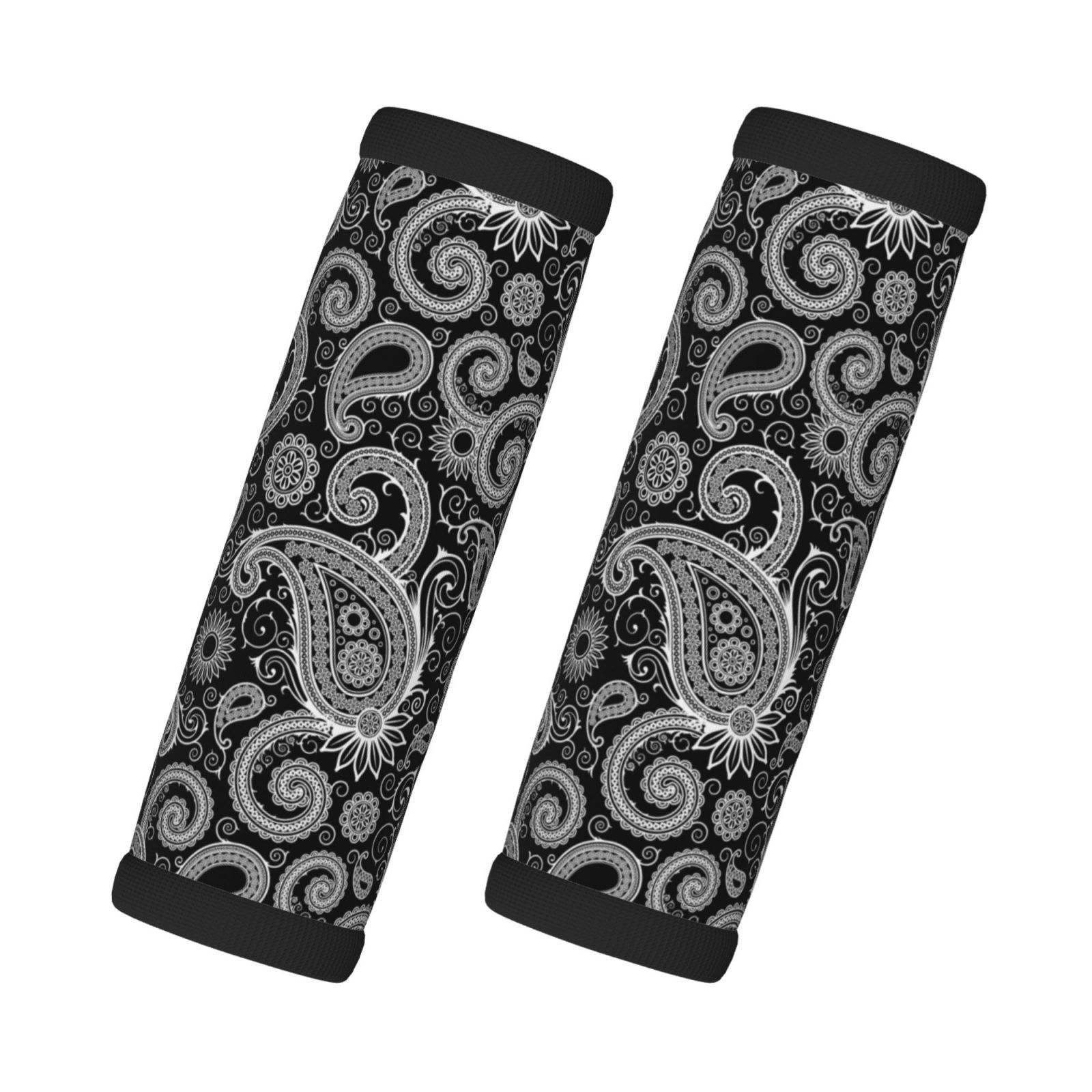 2 Pcs Luggage Handle Wraps for Suitcase - Black White Indian Paisley ...
