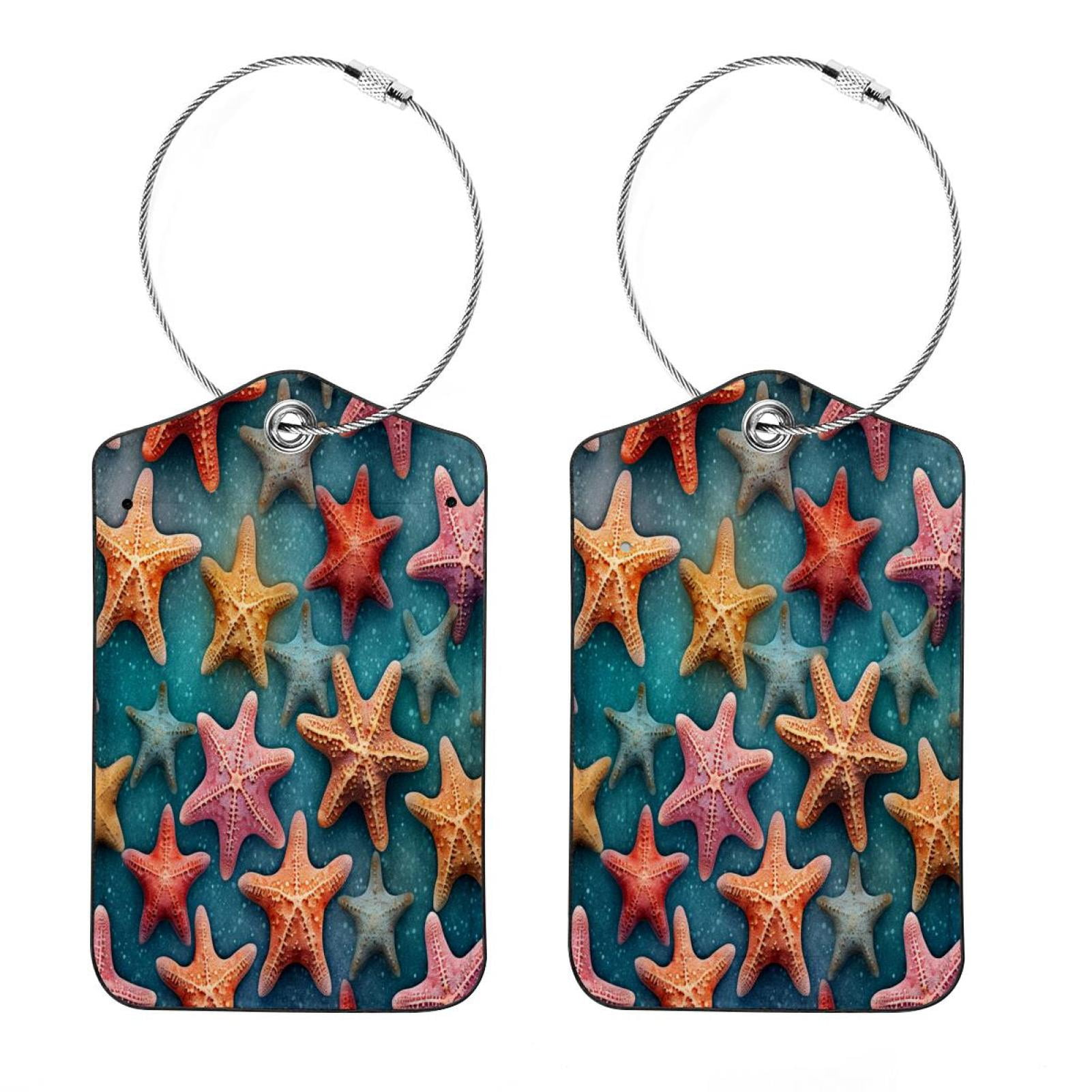2 Pcs Luggage Tags, Beach Sea Starfish Prints PU Leather Luggage Tag ...