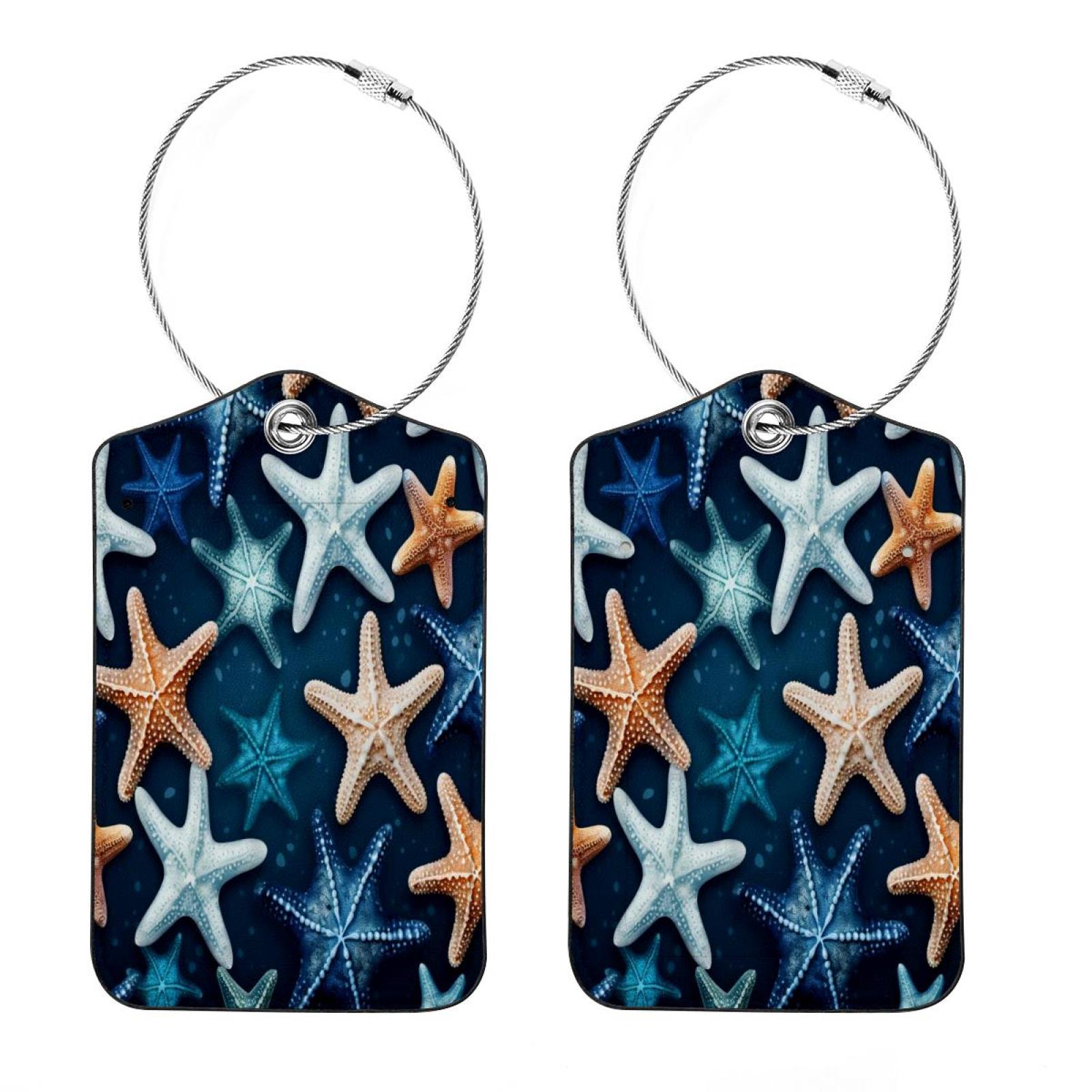 2 Pcs Luggage Tags, Beach Sea Starfish Prints PU Leather Luggage Tag ...