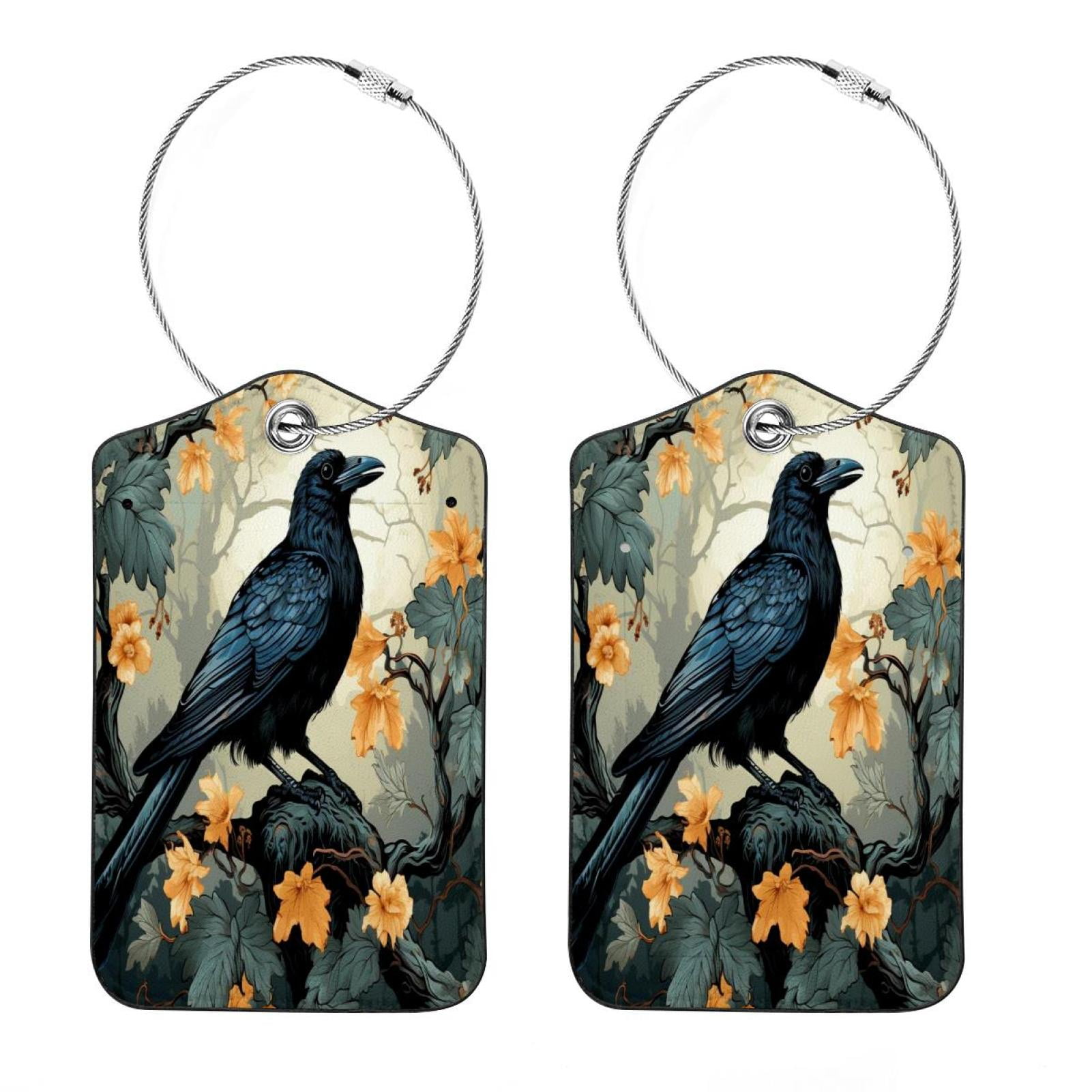 2 Pcs Luggage Tags, Black Crow Prints PU Leather Luggage Tag with ...